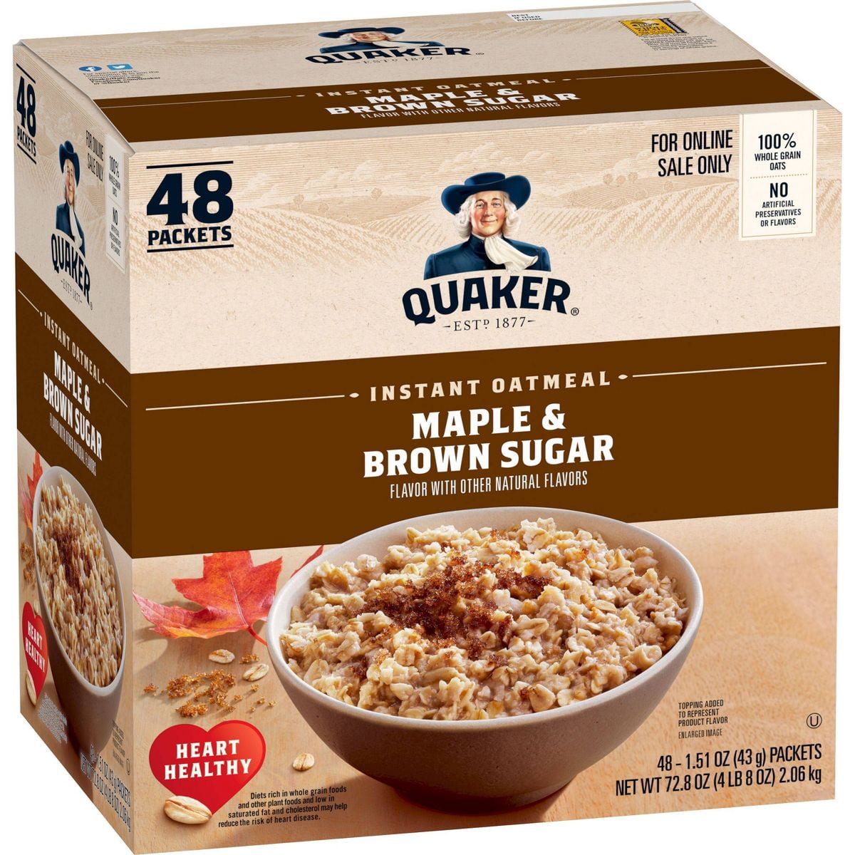 Quaker Maple Brown Sugar Instant Oatmeal - 72.8oz/48ct - Walmart.com