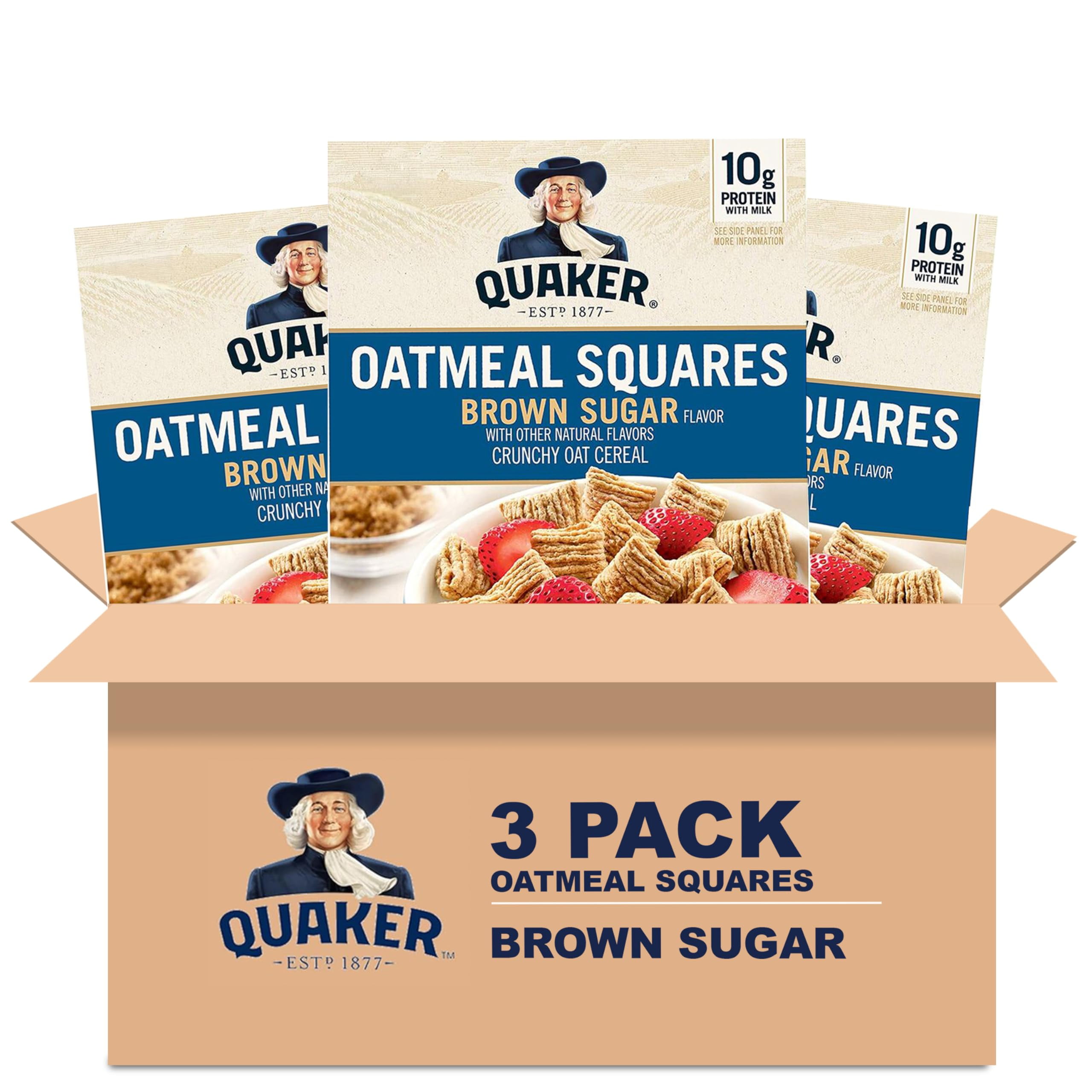 Quaker Oatmeal Squares Breakfast Cereal, Brown ITL1 Sugar, 14.5oz Boxes ...