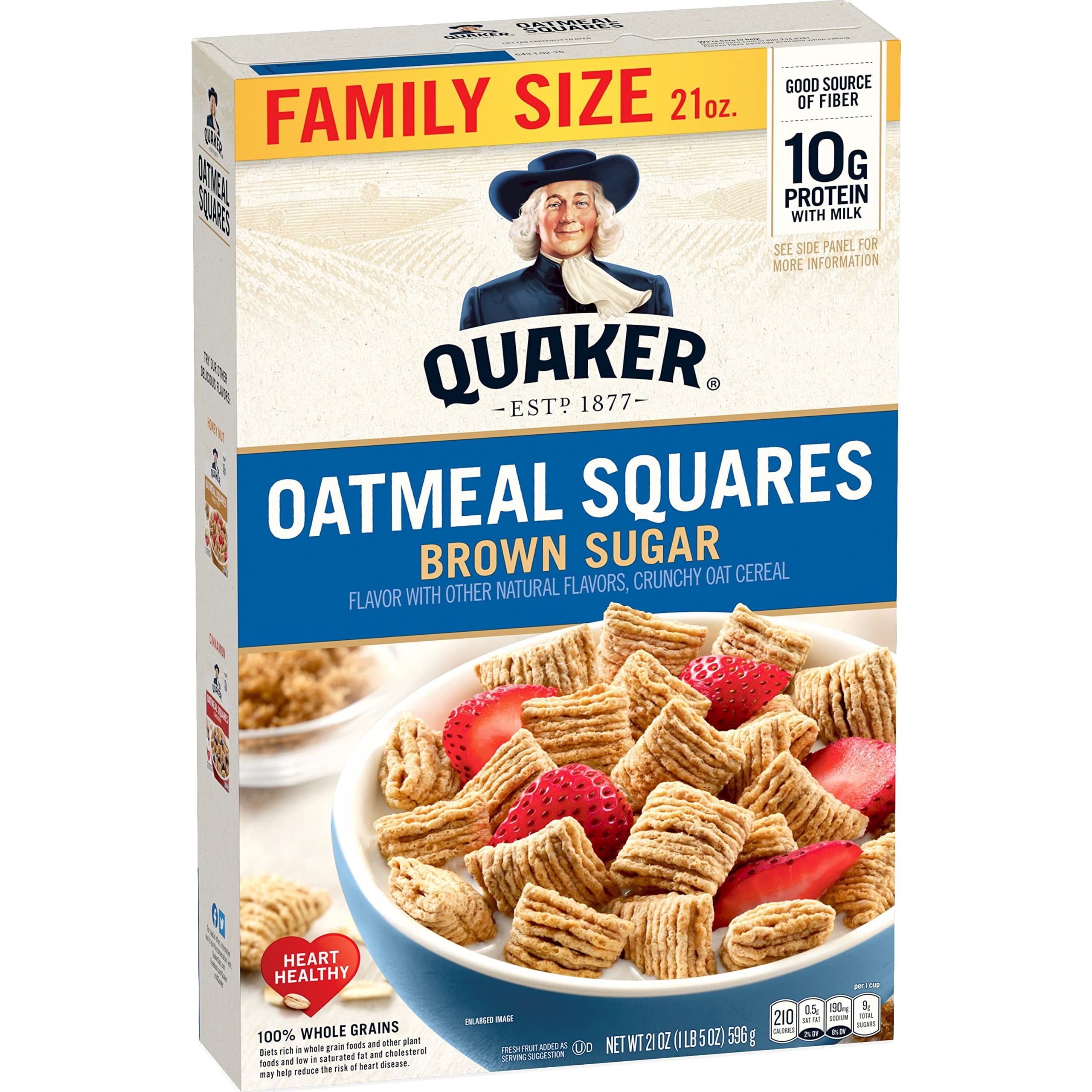Quaker Oatmeal Squares Breakfast TSF6 Cereal, Brown Sugar, 21oz Family ...