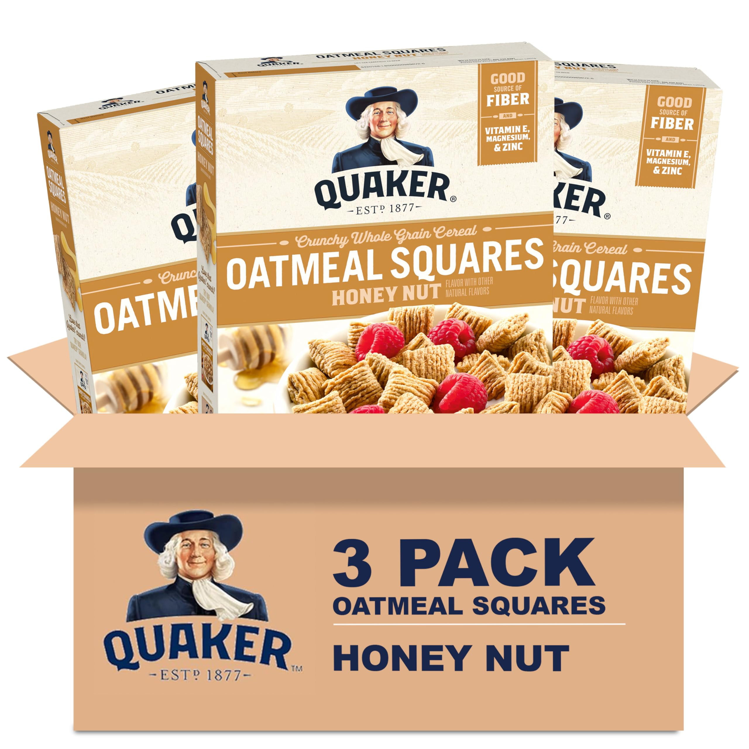 Quaker Oatmeal Squares Crunchy RRF12 Whole Grain Breakfast Cereal ...