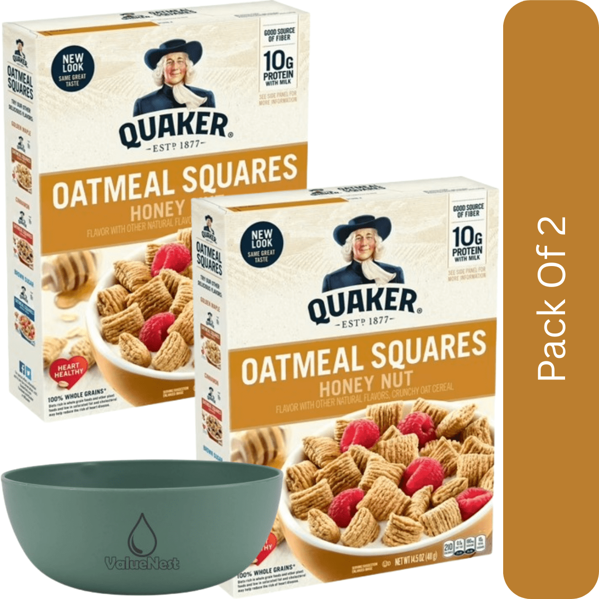 Quaker Oatmeal Squares Crunchy Whole Grain Cereal – Honey Nut-2pk, With ...