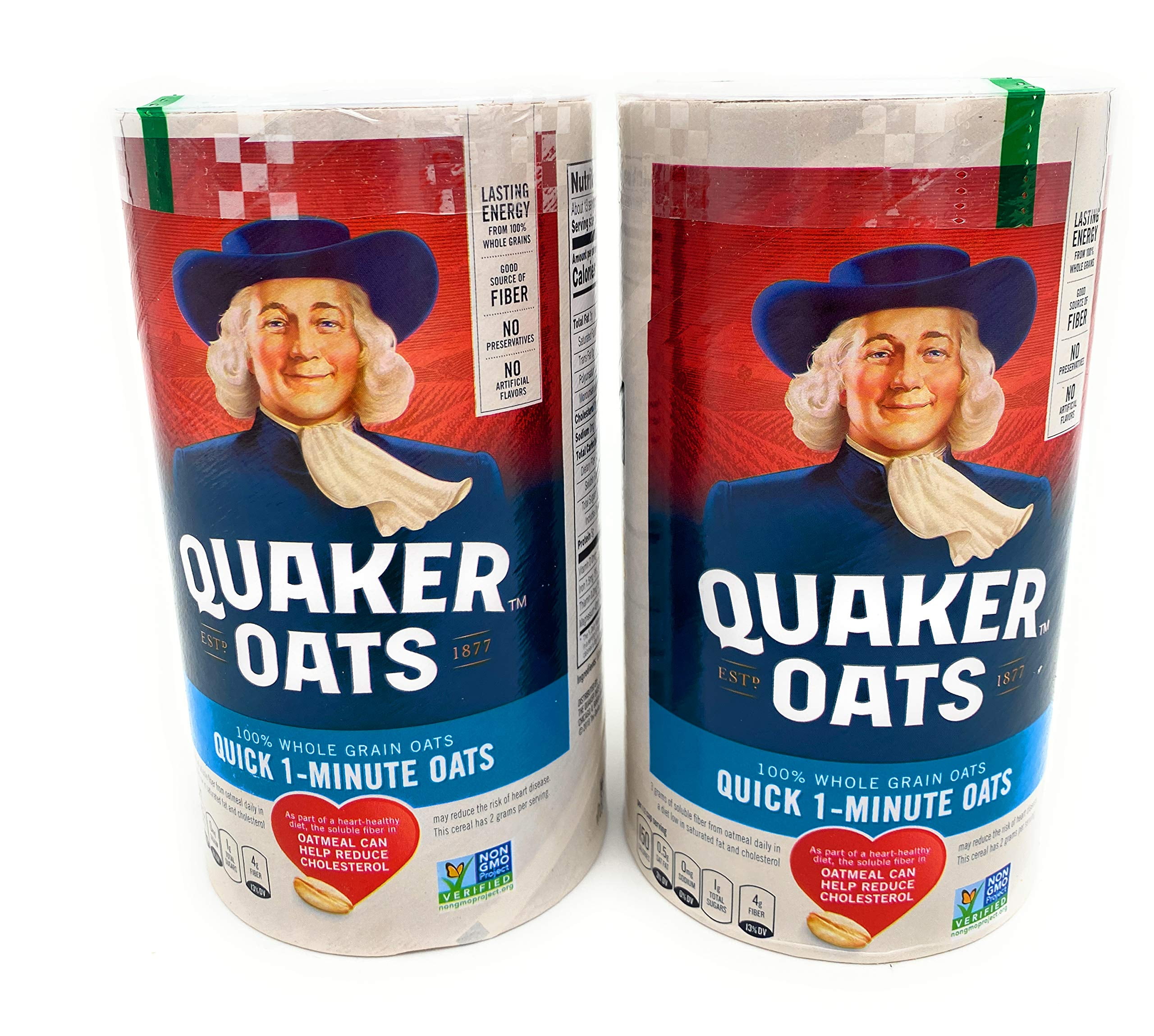 Quaker Oats Quick 1-Minute Oatmeal, Breakfast Cereal, 18Oz Canisters (2 ...