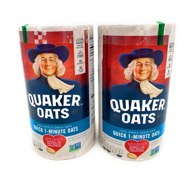 Quaker Oats Quick 1-Minute Oatmeal, Breakfast Cereal, 18Oz Canisters (2 ...