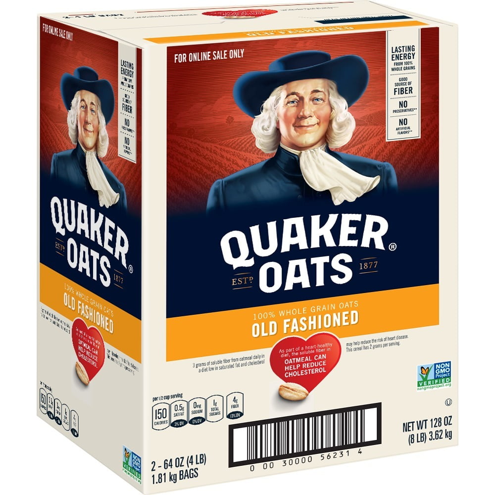 Quaker Old Fashioned 100% Whole Grain Oats, Rolled Oatmeal, 64 oz Bags ...