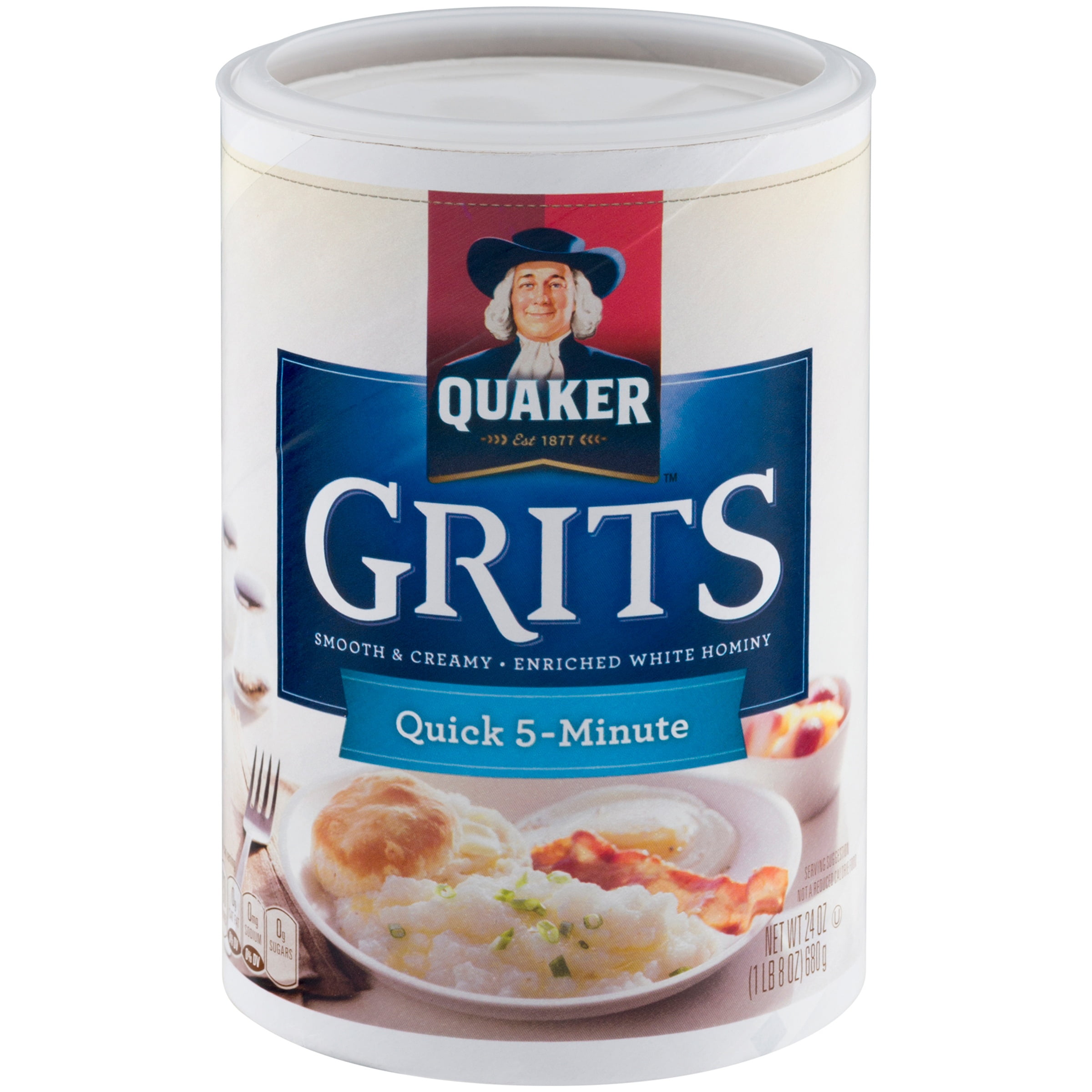 Quaker Quick Cook 5-Minute Grits, 24 oz Canister, Shelf Stable, Ready ...