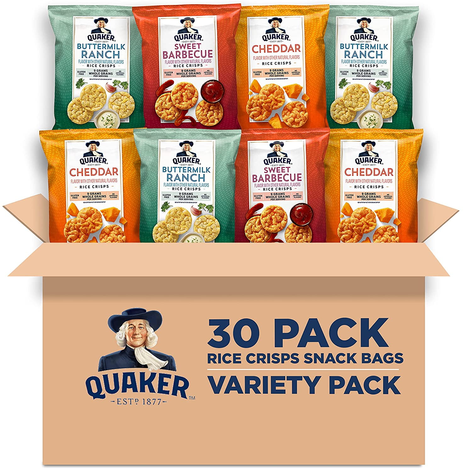 Quaker Rice Crisps, Savory Mix, 0.67 oz Bags, Gluten Free, 30 Count ...