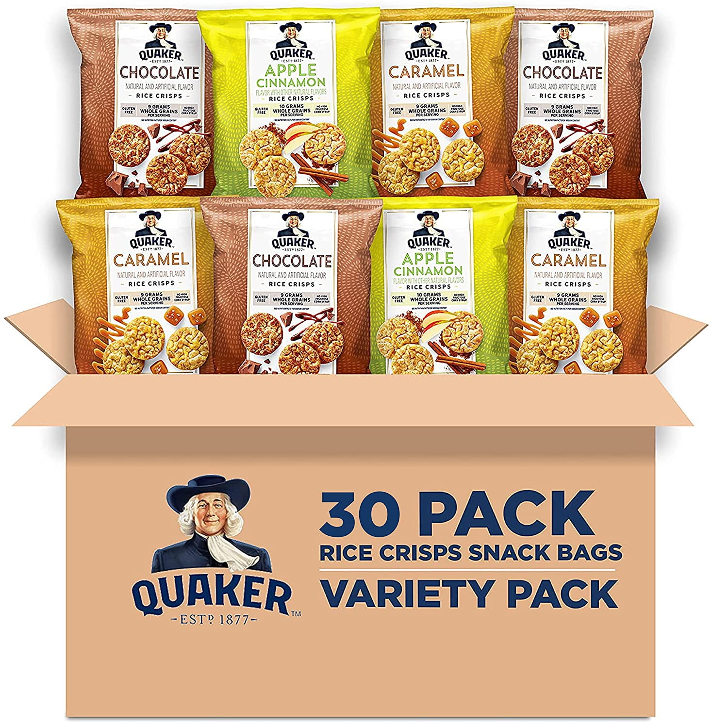 Quaker Rice Crisps, Variety Pack, Gluten Free, 0.91 oz Bag, 30 Count ...