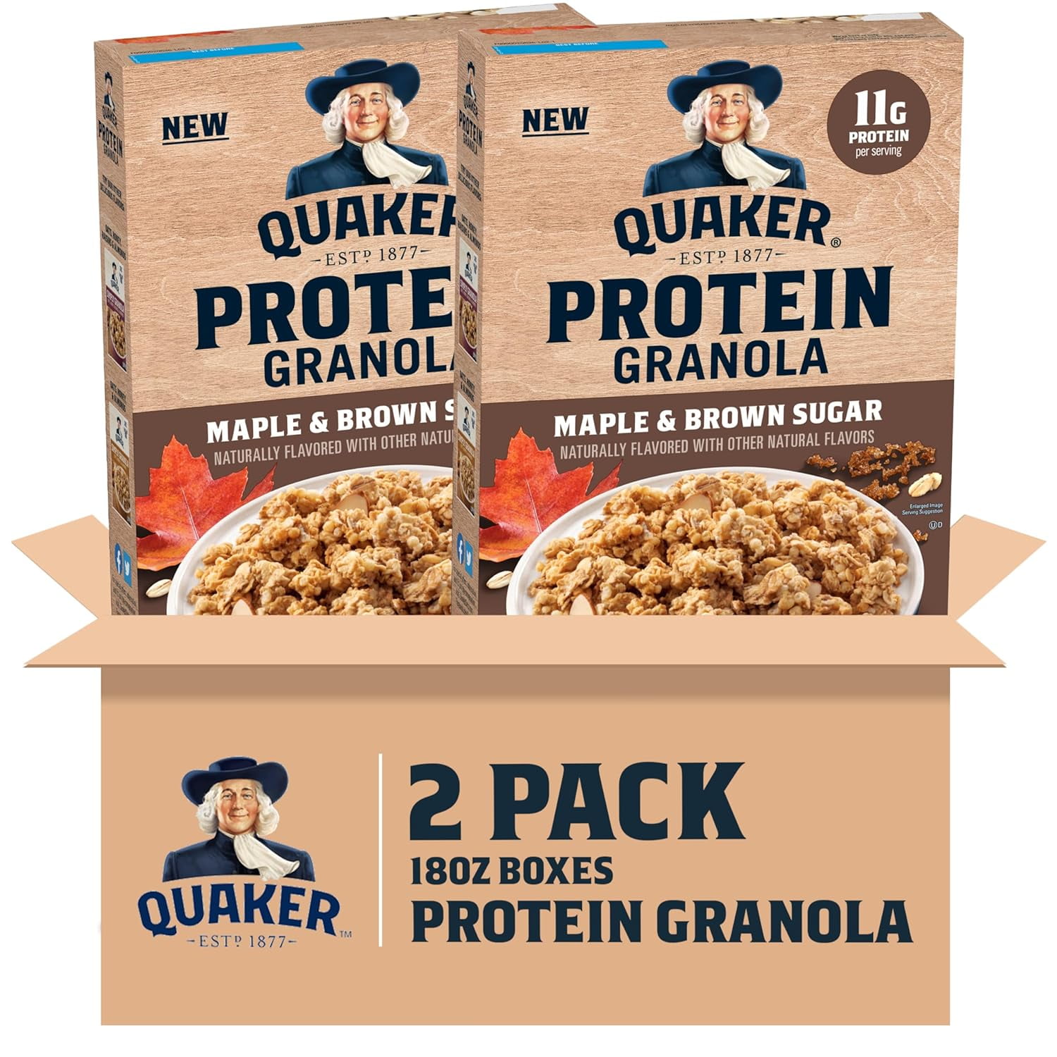 Quaker Protein Granola Maple Brown Sugar, 18 oz Boxes (2 Pack ...