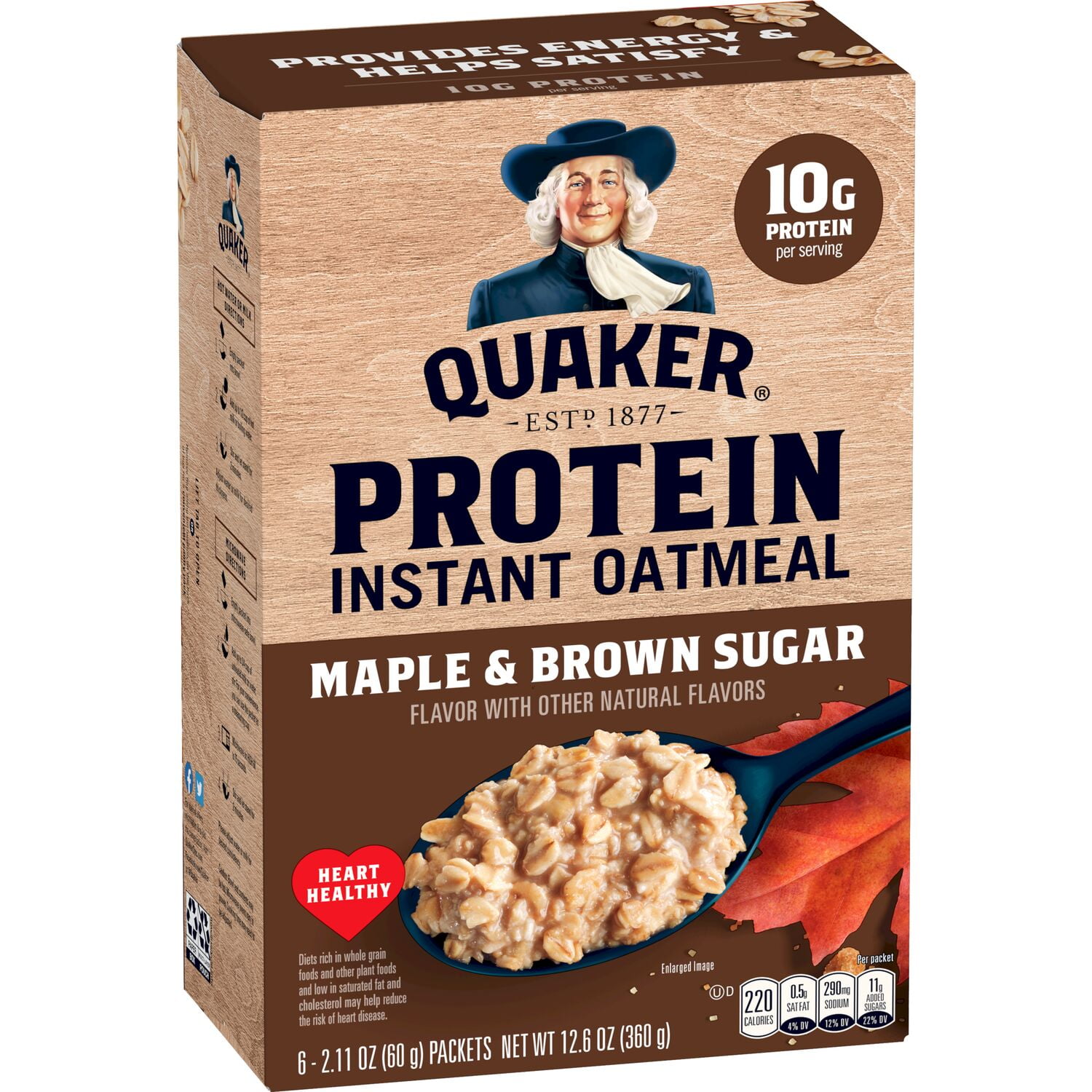 Quaker, Protein Instant Oatmeal, Maple & Brown Sugar, 2.11 oz, 6 ...
