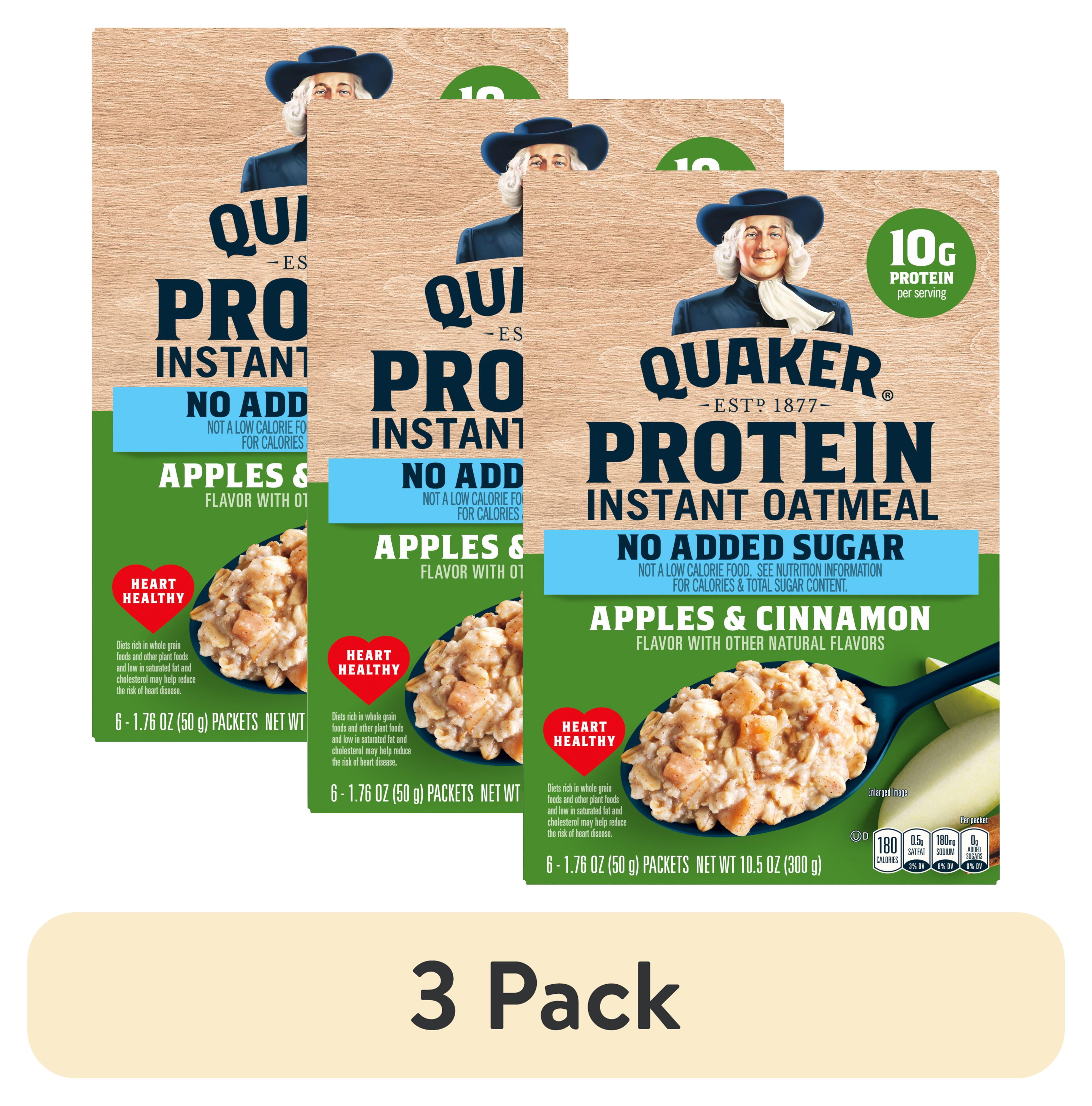 (3 pack) Quaker Protein No Added Sugar Apple Cinnamon flavored Instant ...