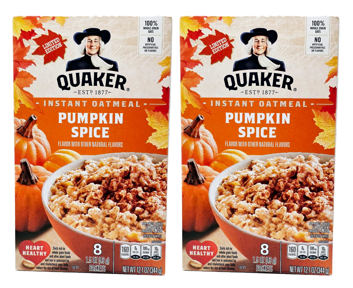 Quaker Pumpkin Spice Instant Oatmeal 1.5oz, 8 Packets (Pack of 2 ...