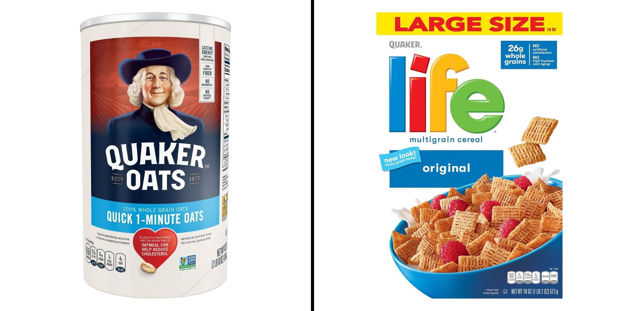 Quaker Quick 1-Minute Oats 42 oz & Life Original Multigrain Cereal 18 ...