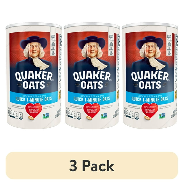 (3 pack) Quaker, Quick 1 Minute Oats, Oatmeal, Quick Cook Oatmeal, 42 ...