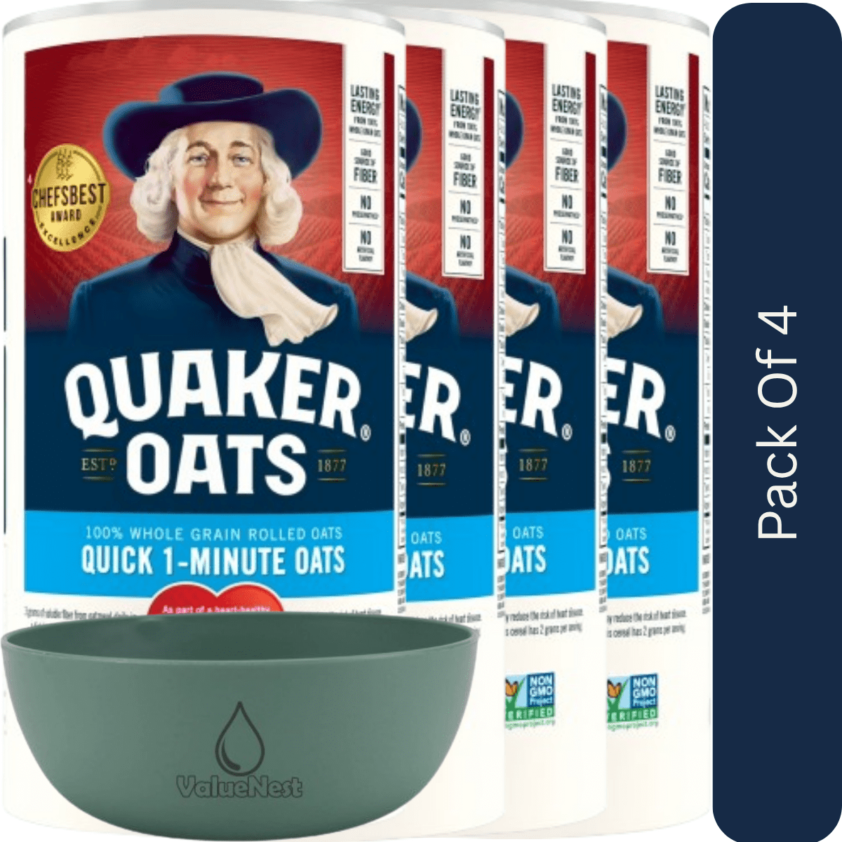 Quaker Quick 1-Minute Oats, Whole Grain Instant Hot Cereal, 18 oz with ...