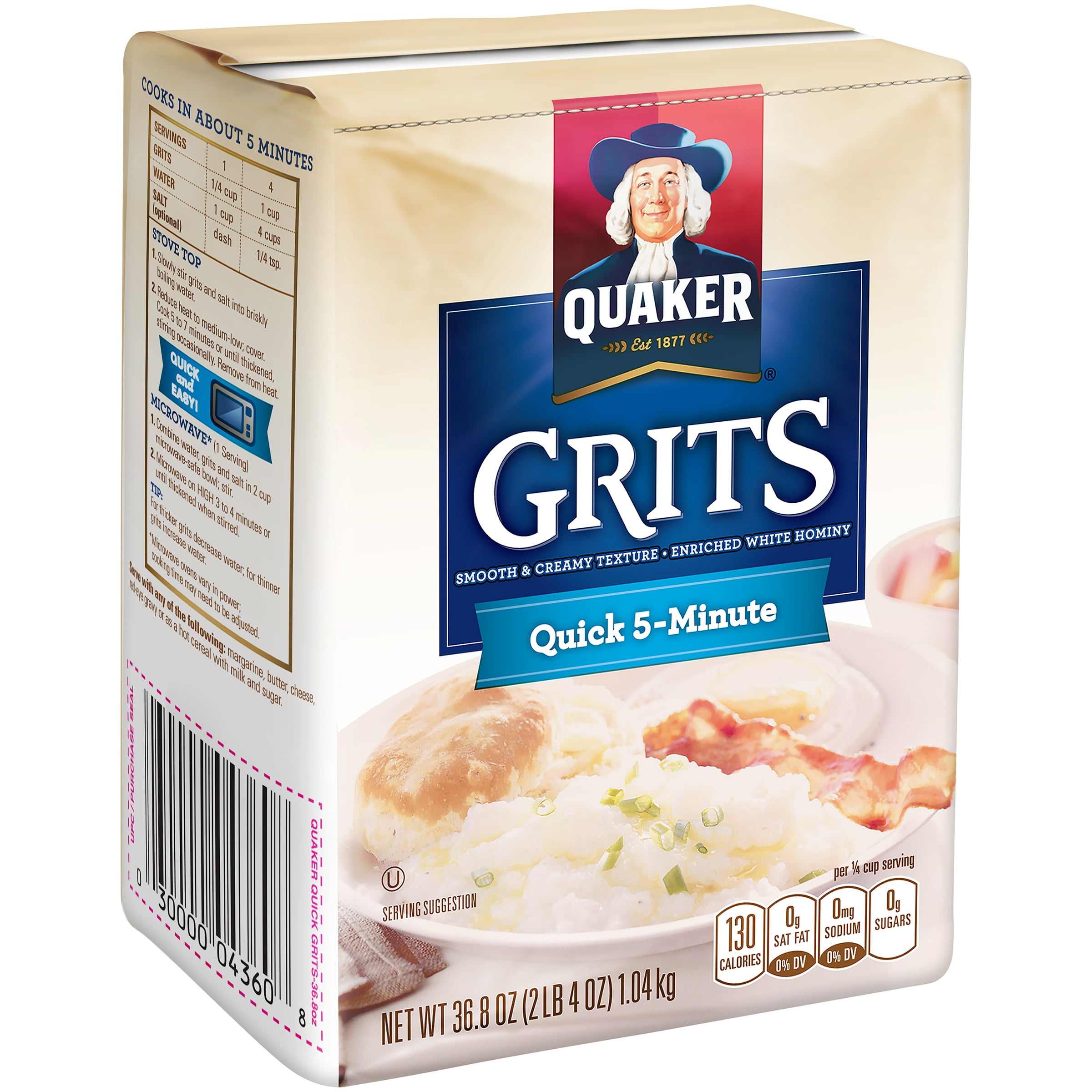 Quaker Grits 36.8 oz White Hominy Corn Quick 5 Minute Enriched Side ...