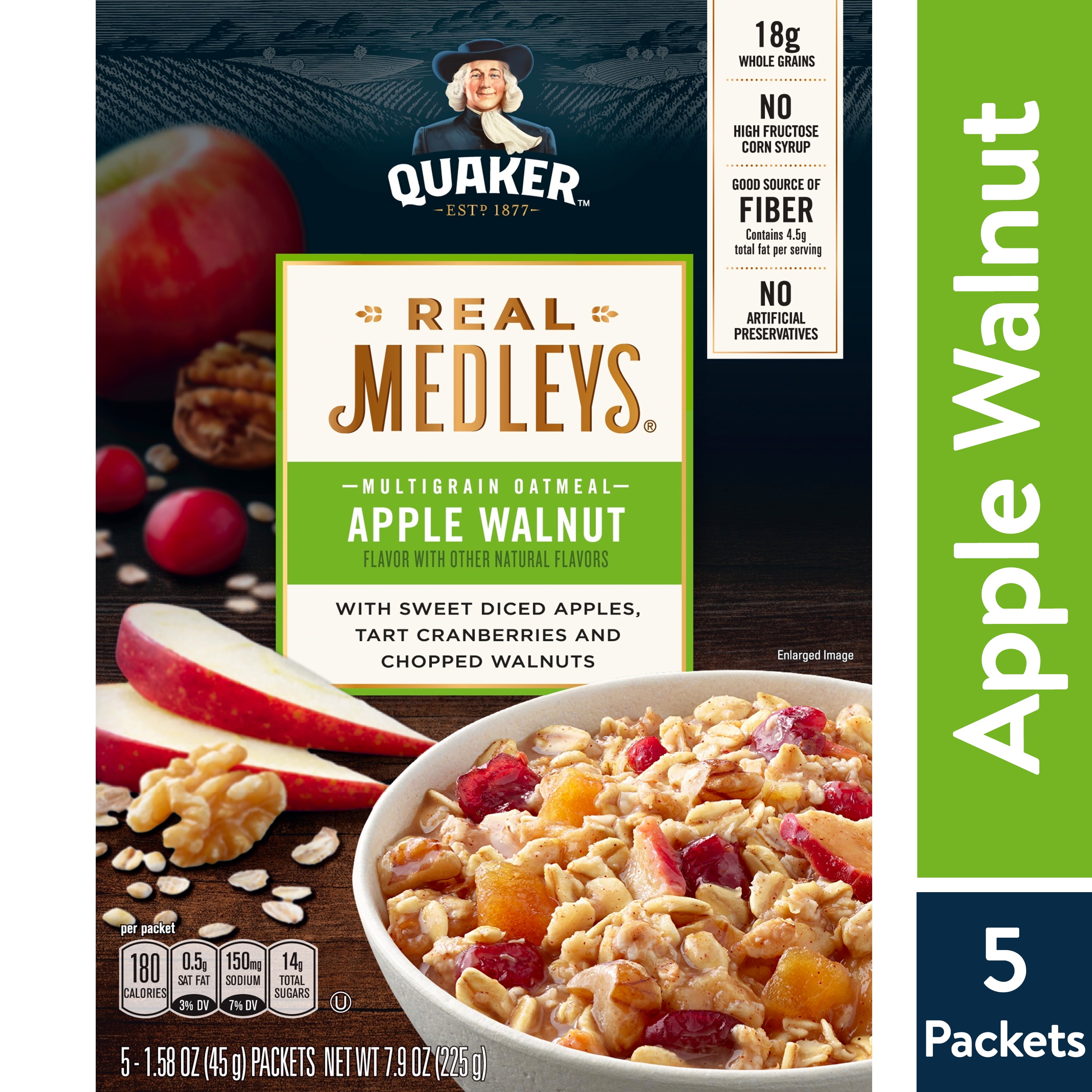 Quaker Real Medleys, Multigrain Instant Oatmeal, Apple Walnut, 1.58 oz ...