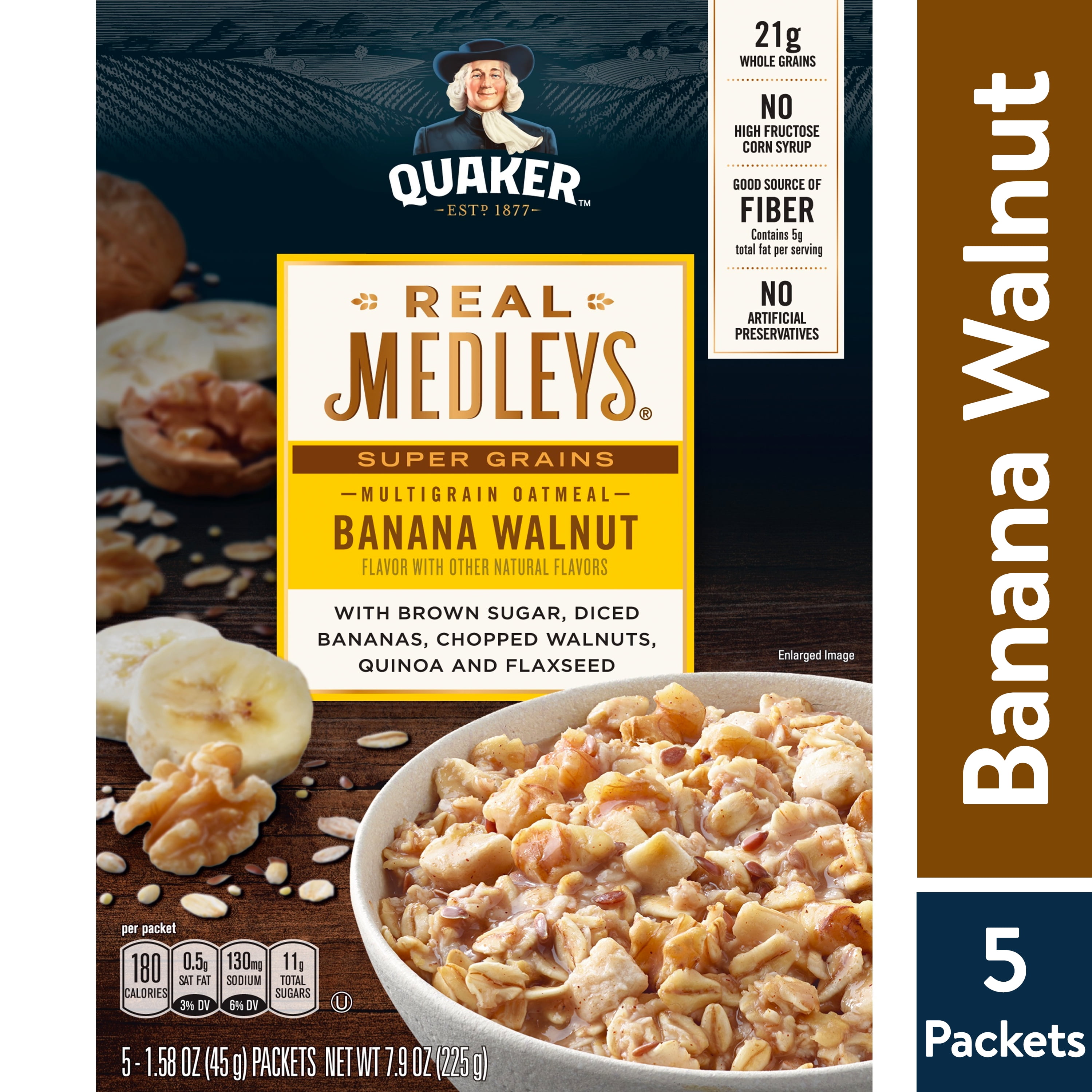 Quaker Real Medleys, Multigrain Instant Oatmeal, Banana Walnut, 1.58 oz ...