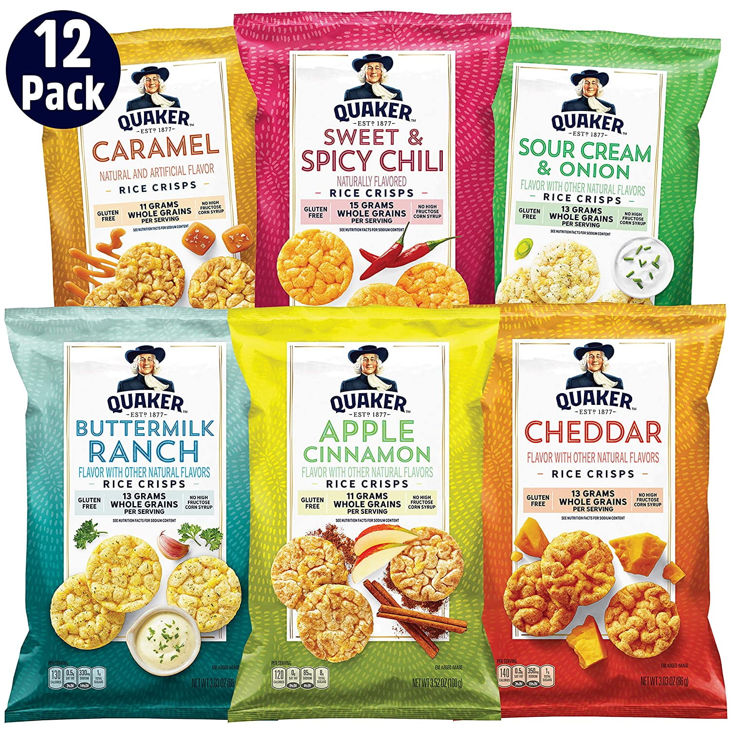 Quaker Gluten-Free Rice Crisps, Sweet Snacks, Cheese Puffed, 6 Flavor ...