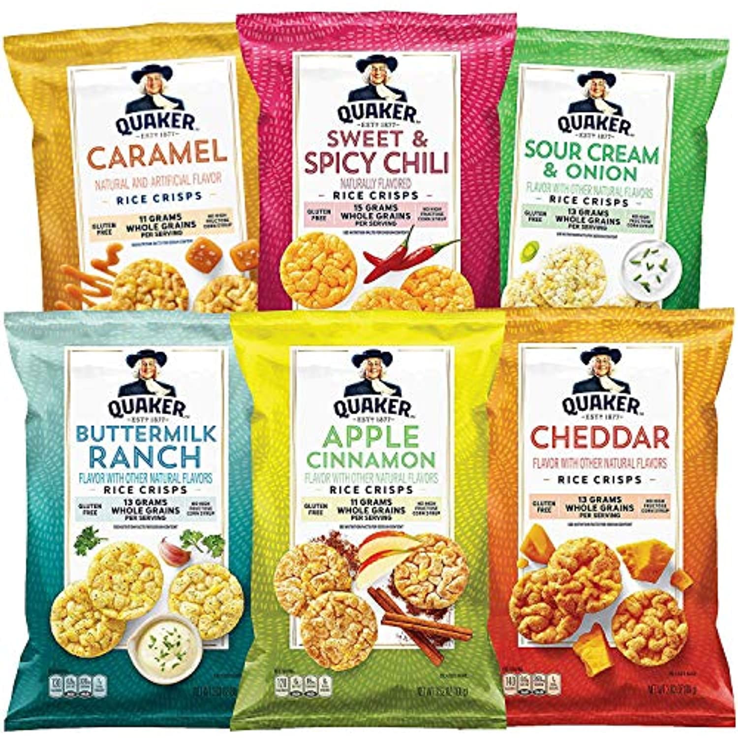 Quaker Gluten-Free Rice Crisps, Sweet Snacks, Cheese Puffed, 6 Flavor ...