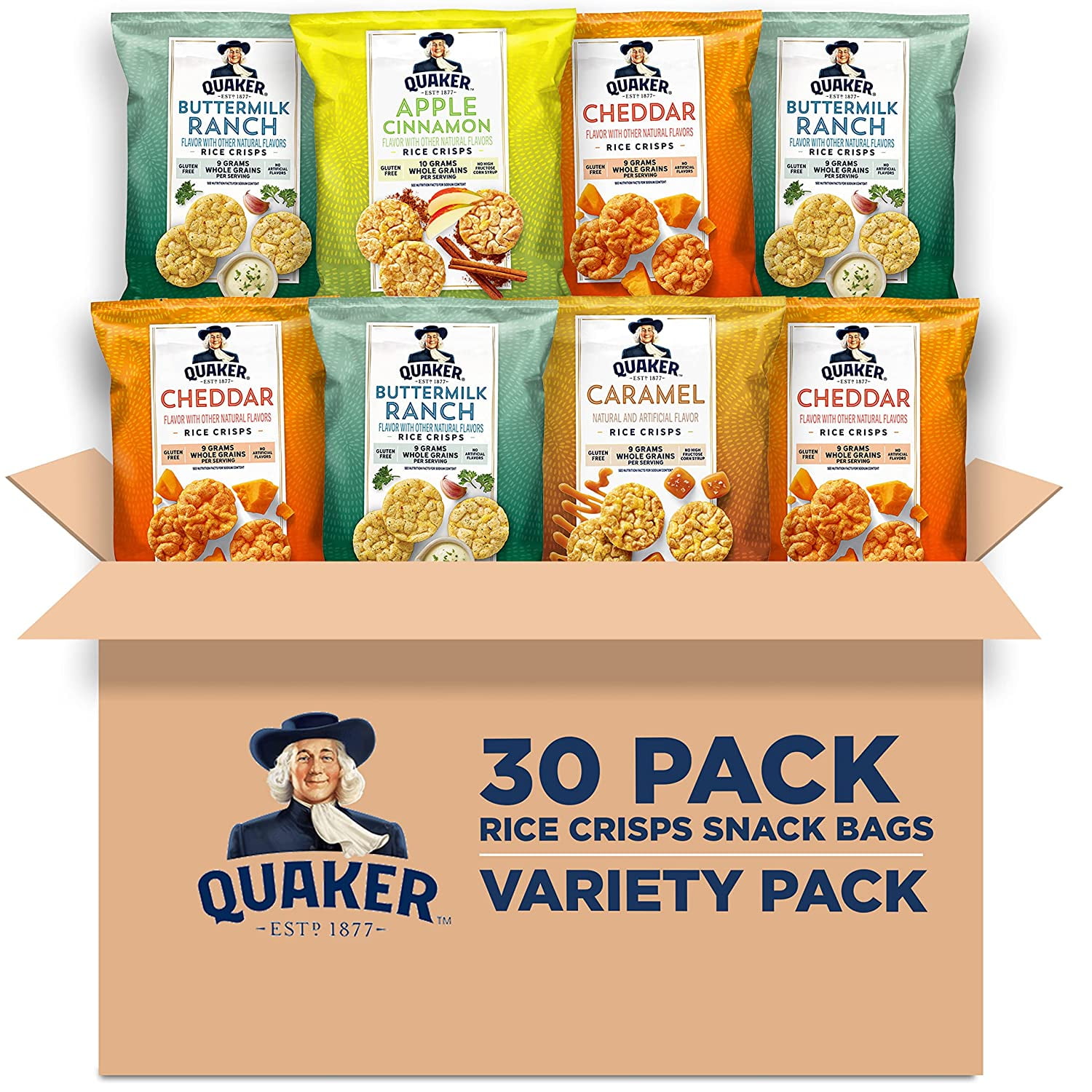 Quaker Rice Crisps, Gluten Free, 4 Flavor Sweet and Savory Variety Mix ...