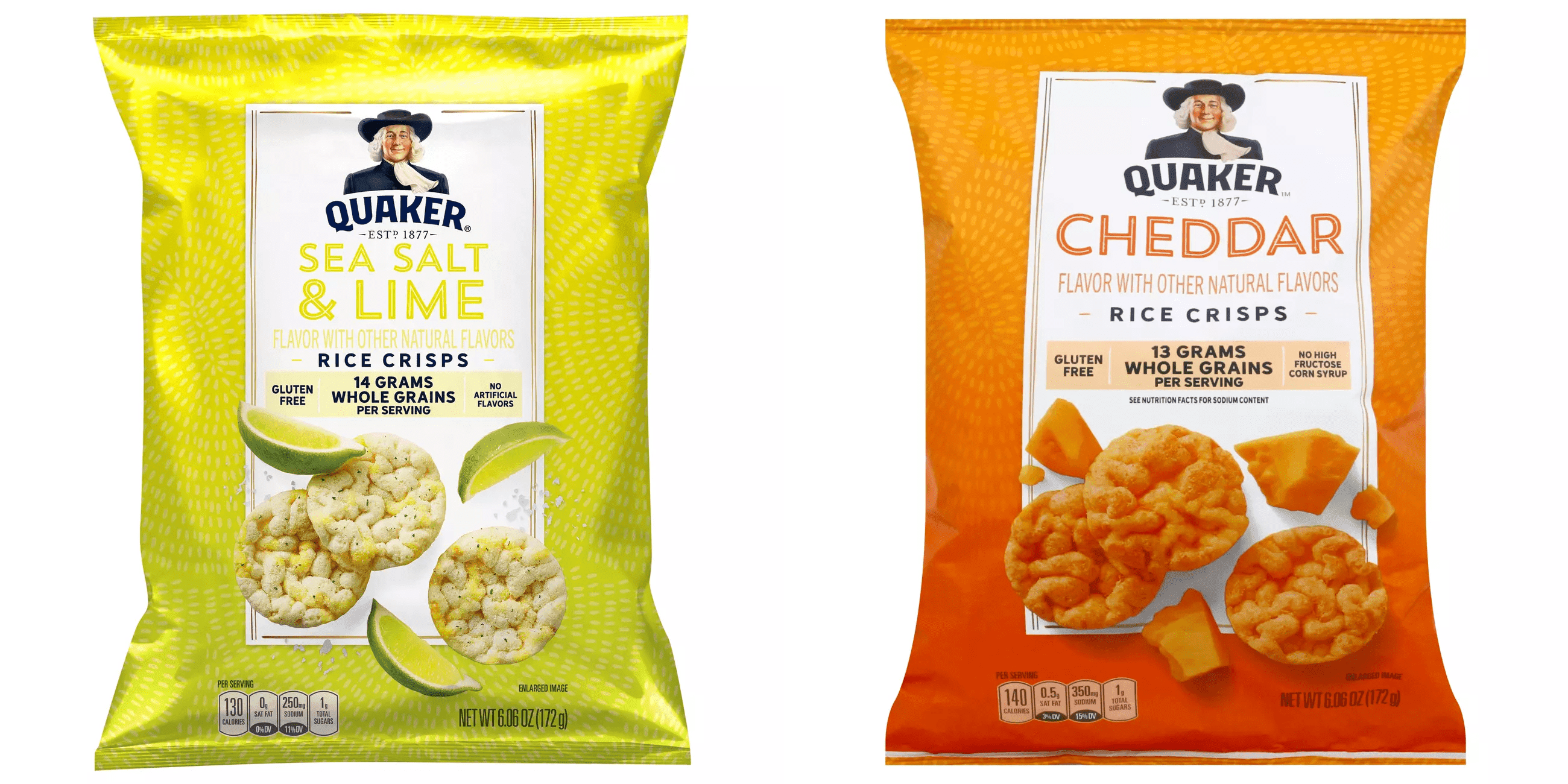 Quaker Sea Salt & Lime Rice Crisps, 6.06 oz & Quaker Cheddar Rice ...