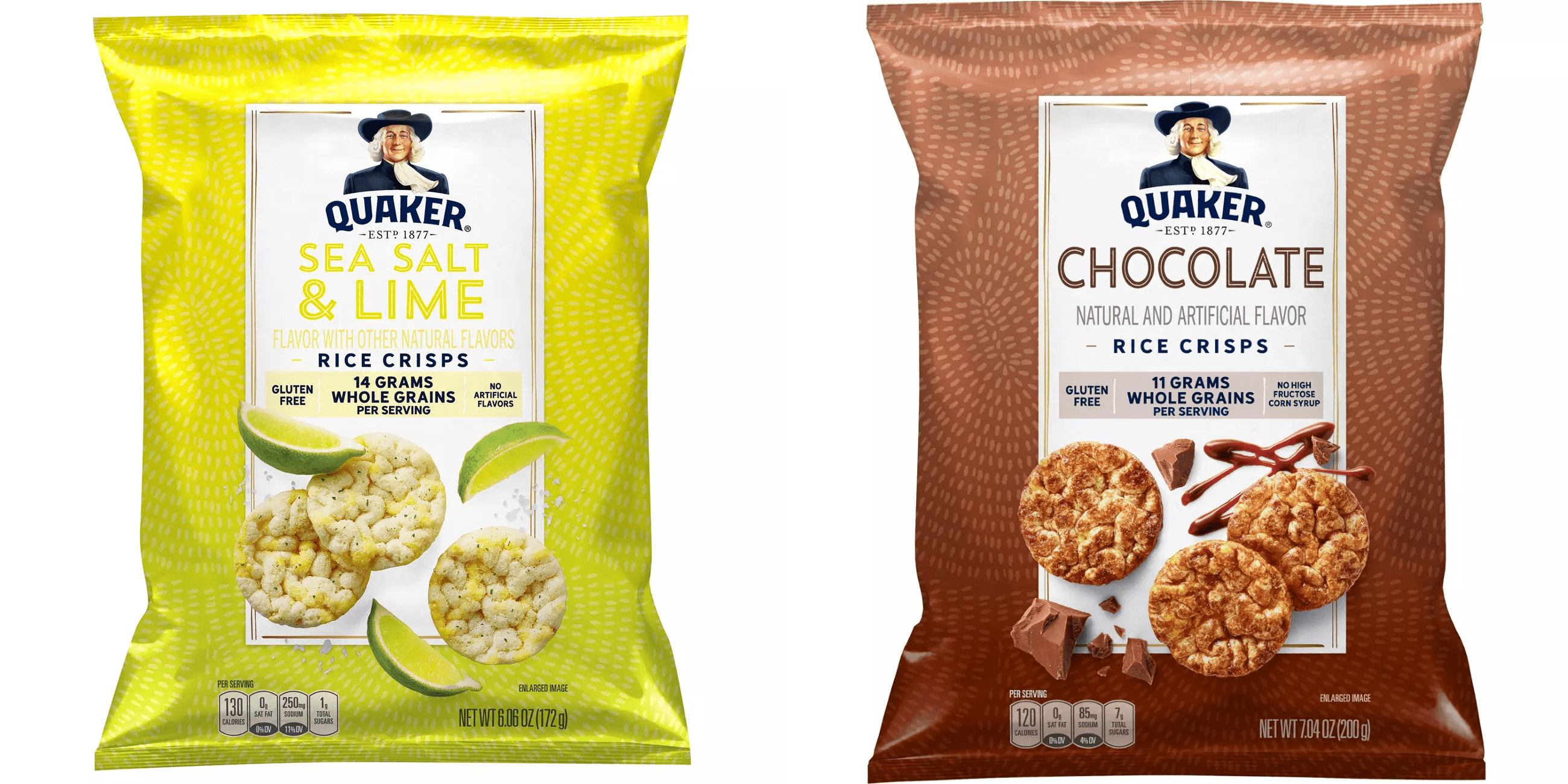 Quaker Sea Salt & Lime Rice Crisps, 6.06 oz & Quaker Chocolate Rice ...