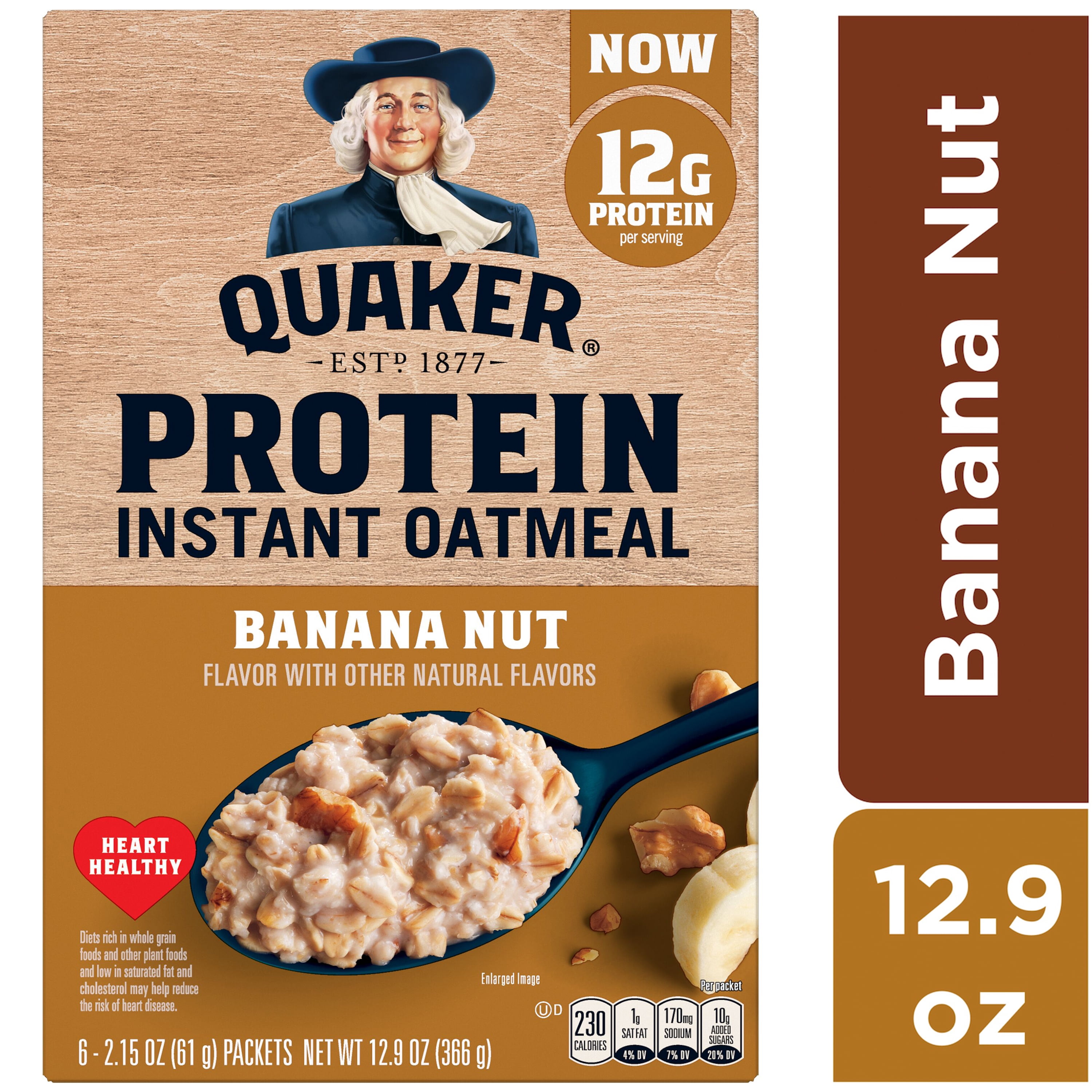 Quaker Whole Oat Protein Instant Oatmeal, Banana Nut Flavor, 2.15 oz ...