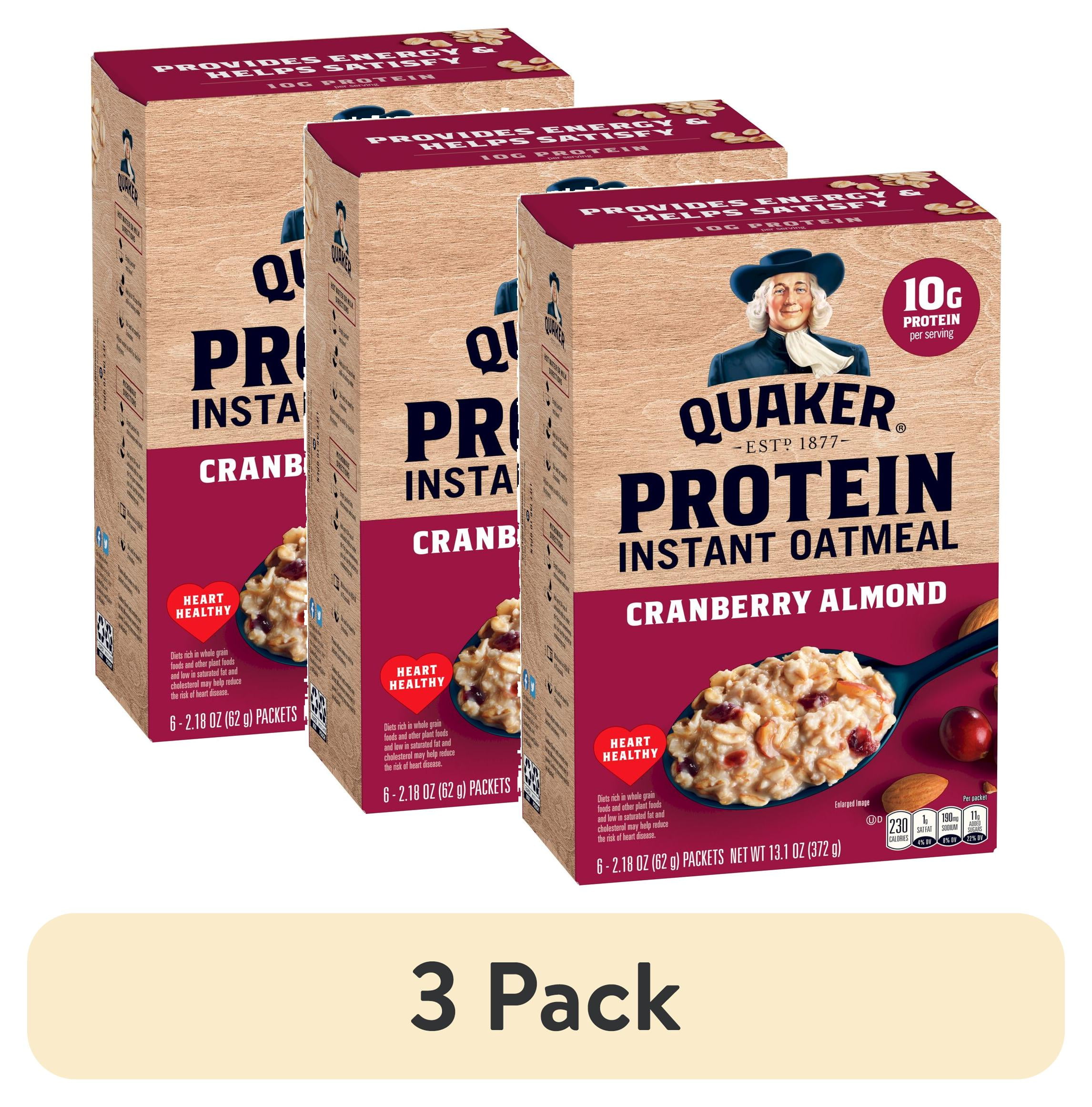 (3 pack) Quaker Protein Instant Oatmeal, Cranberry Almond Flavor, 2.18 ...
