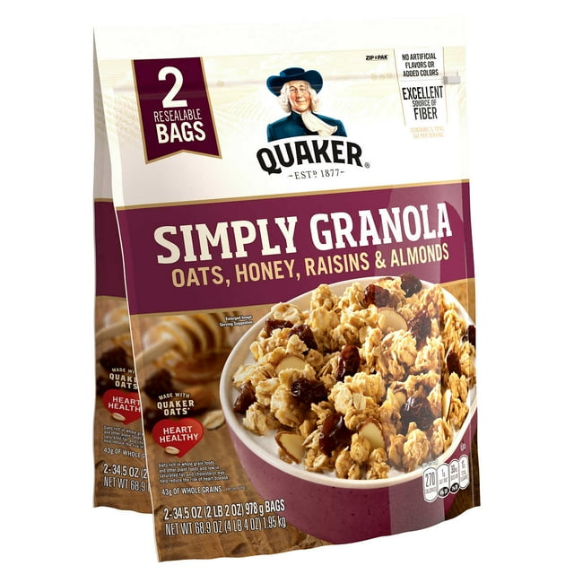 Quaker Simply Granola Oats, Honey, Raisins and Almonds, 2 pk./34.5 oz ...