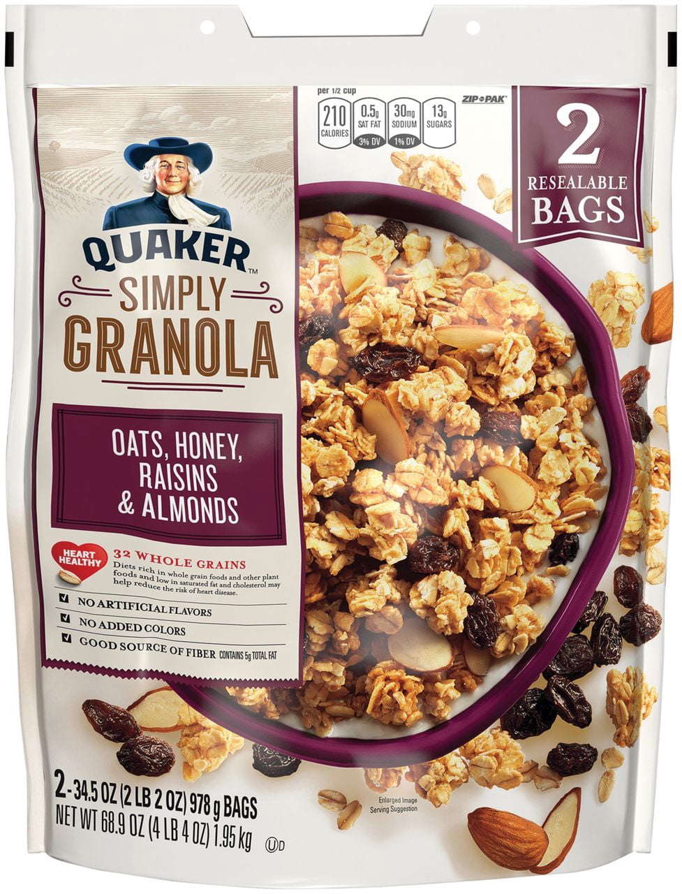 Quaker Simply Granola Oats, Honey, Raisins and Almonds, 2 pk./34.5 oz ...