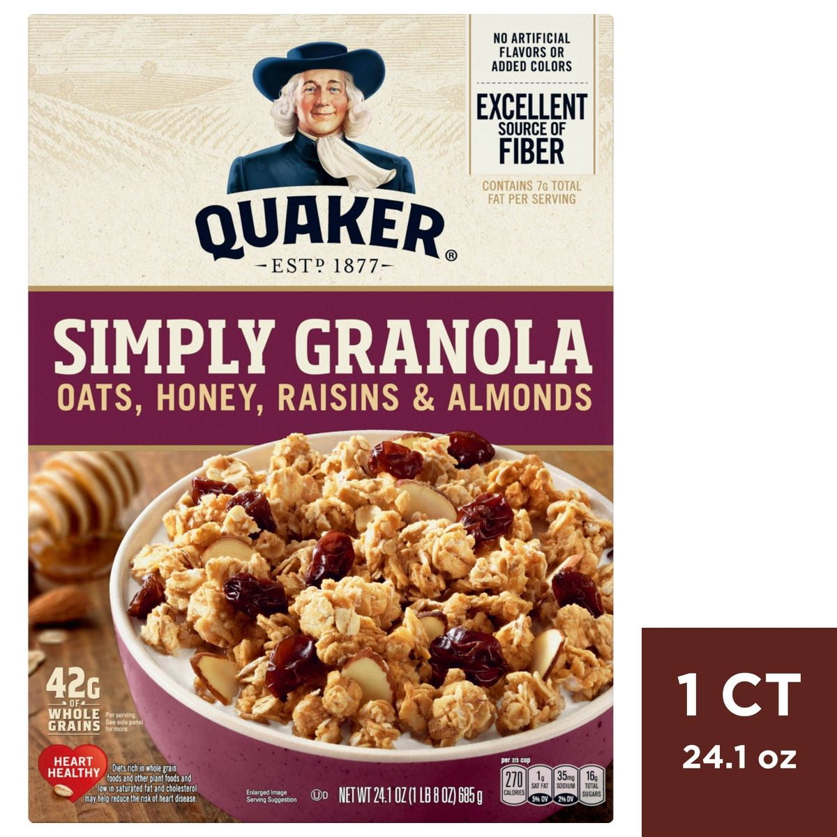Quaker Simply Granola Raisin, Oats, Honey, Raisin and Almond - 24.1oz ...