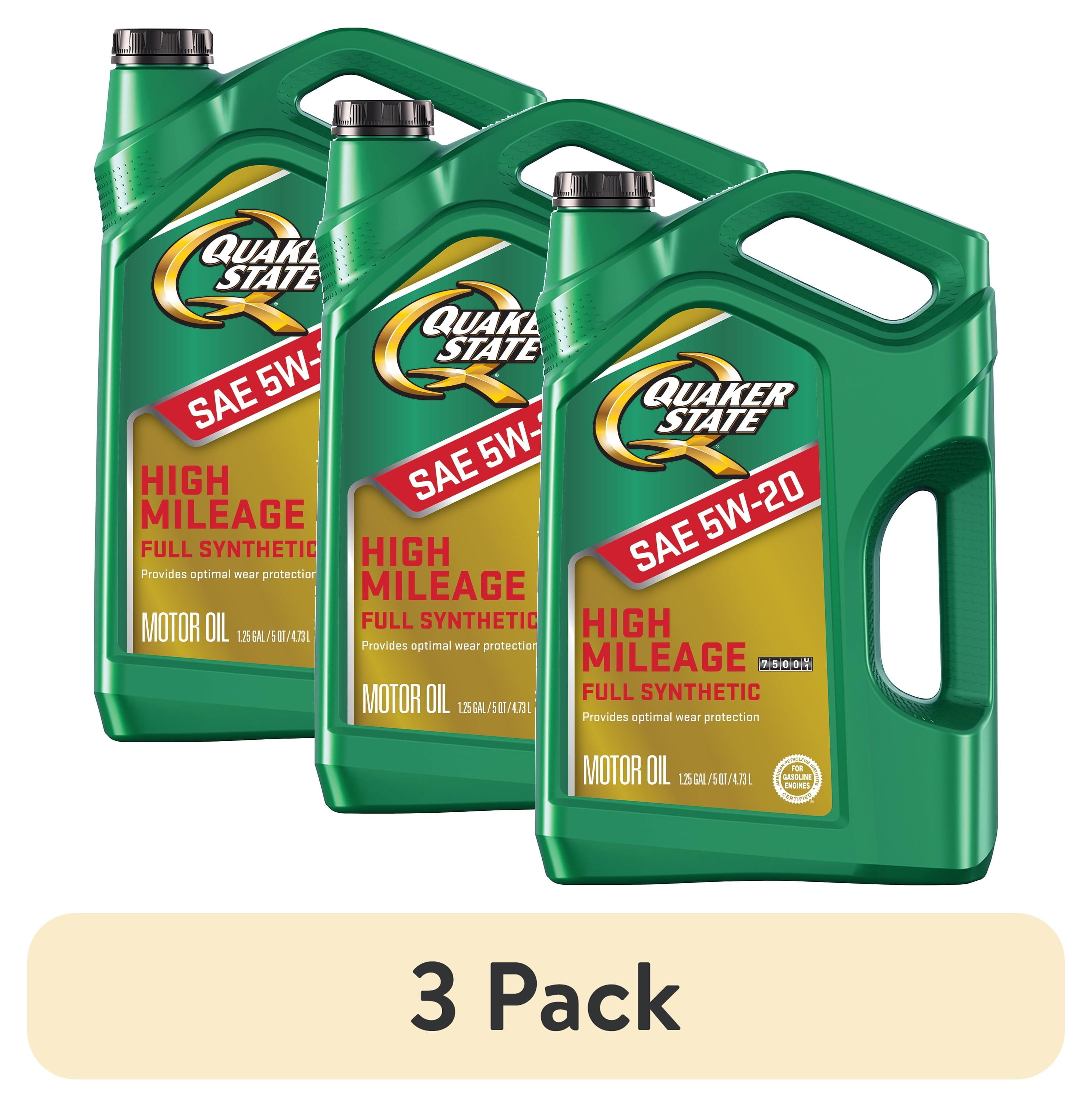 (3 pack) Quaker State Full Synthetic High Mileage 5W-20 Motor Oil, 5 ...