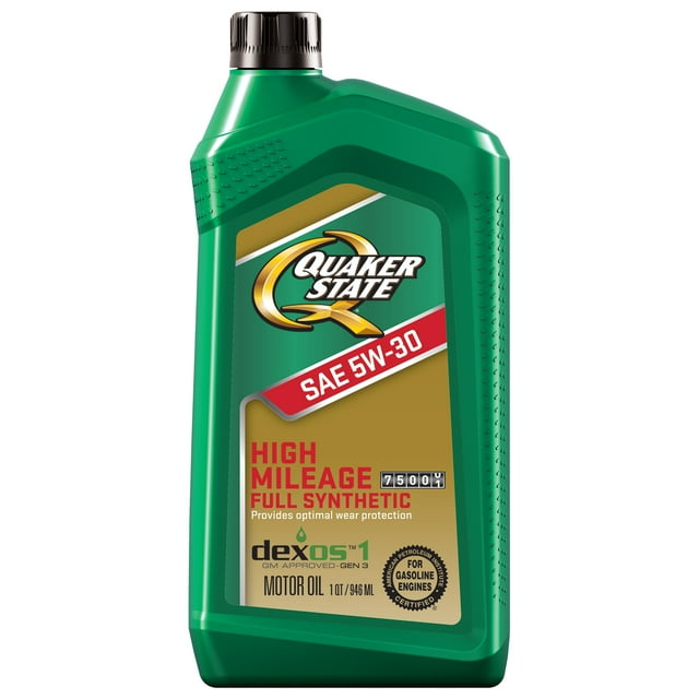 Quaker State Full Synthetic High Mileage 5W-30 Motor Oil, 1 Quart ...