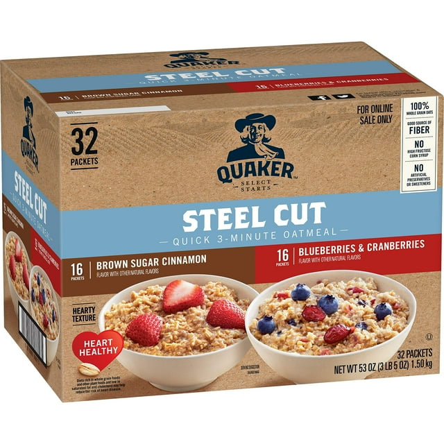 Quaker Steel Cut Quick 3-Minute Oatmeal, 2 Flavor Variety Pack ...