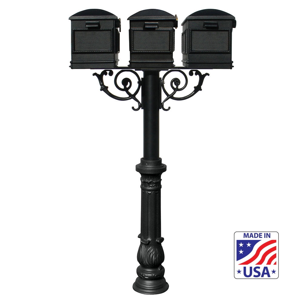 The Hanford TRIPLE mailbox post system w/Scroll Supports, Black - HPWS3 ...