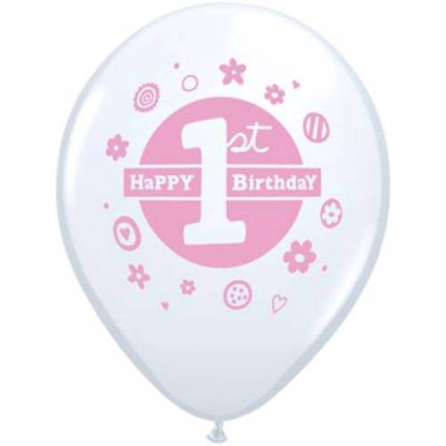 Qualatex 1st Birthday Girl Latex Balloons (5 Pack) - Party Supplies ...