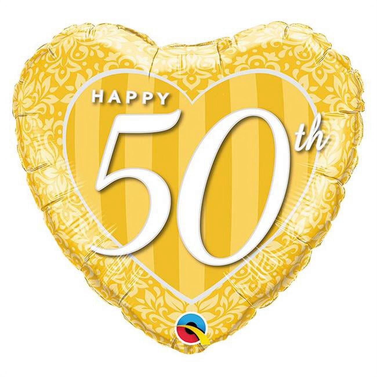 Qualatex 85647 18 in. Happy 50th Anniversary Damask Heart Flat Foil ...