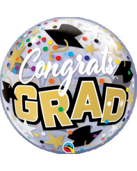 Qualatex Congrats Grad Stars & Dots Graduation 22" Bubble Balloon ...