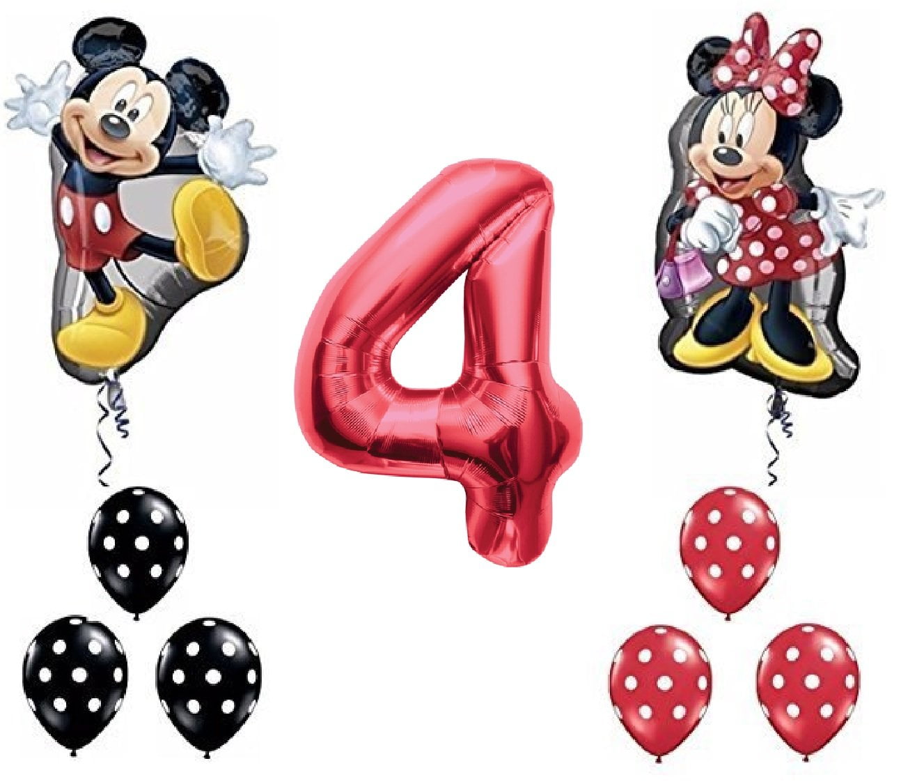 Qualatex Red Number 4 Mickey and Minnie Mouse Full Body Birthday ...
