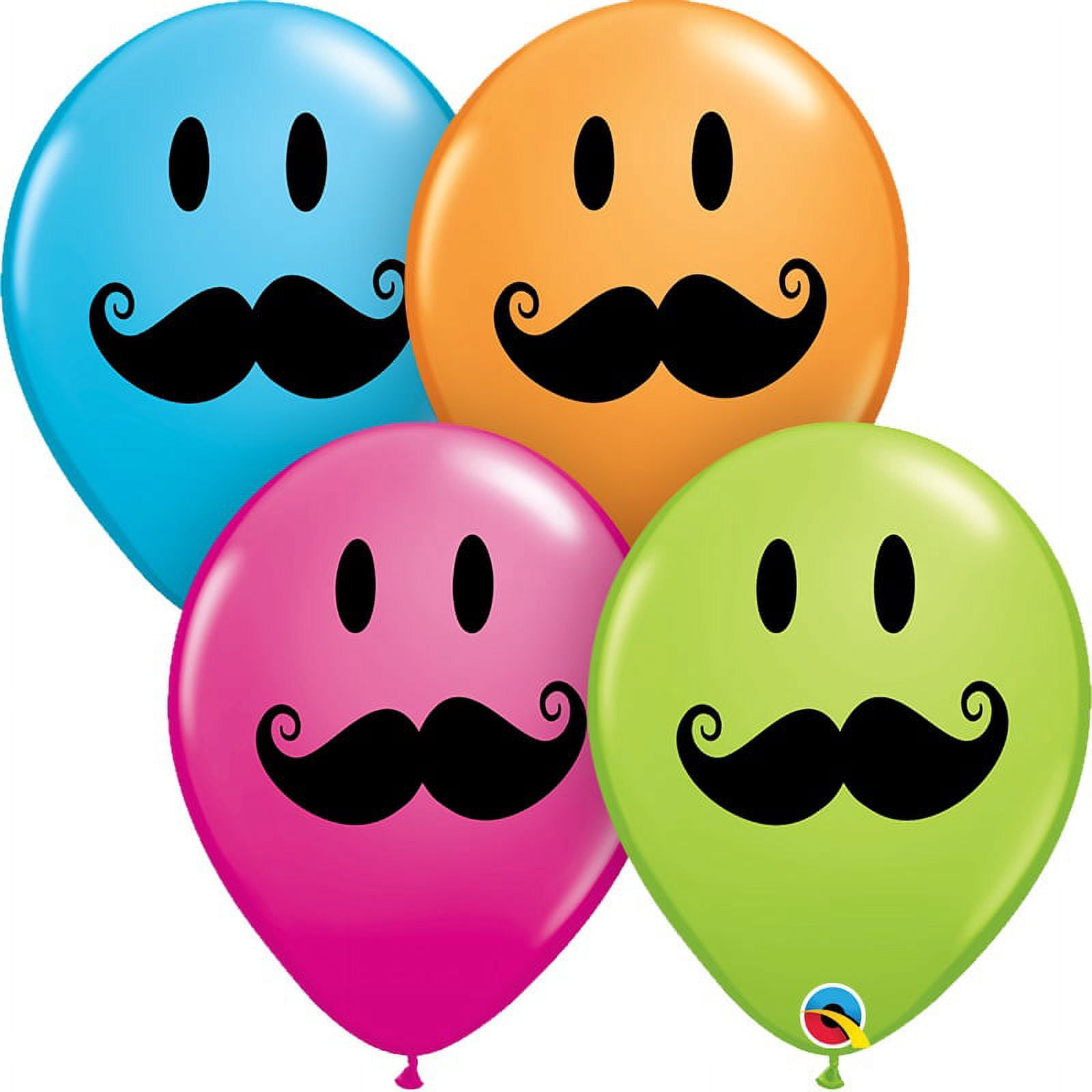 Qualatex Smile Face Mustache Colorful Party 11" Latex Balloons, 50 CT ...