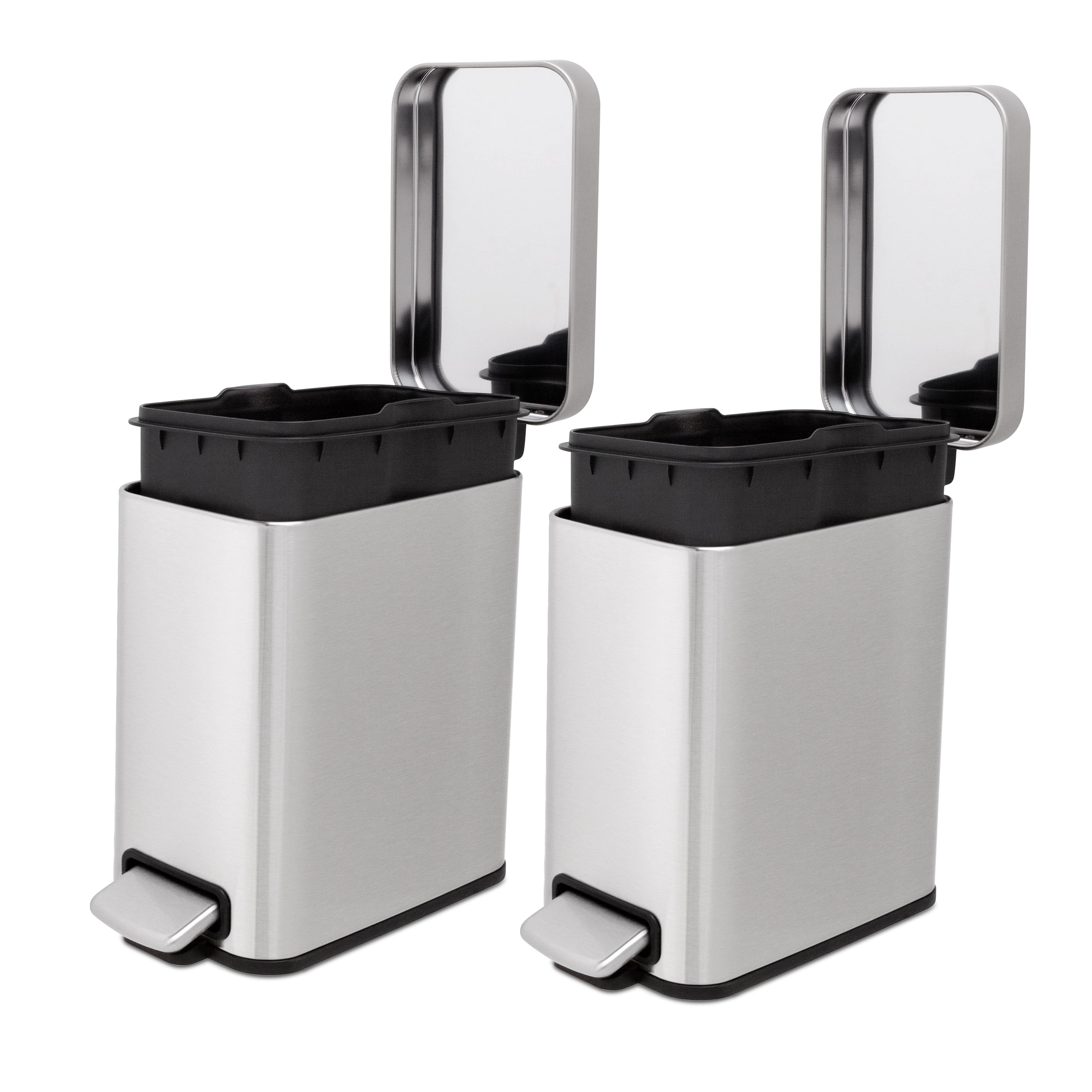 Qualiazero 1.3 Gallon (5L) Stainless Steel Slim Step-On Trash Can "Twin ...