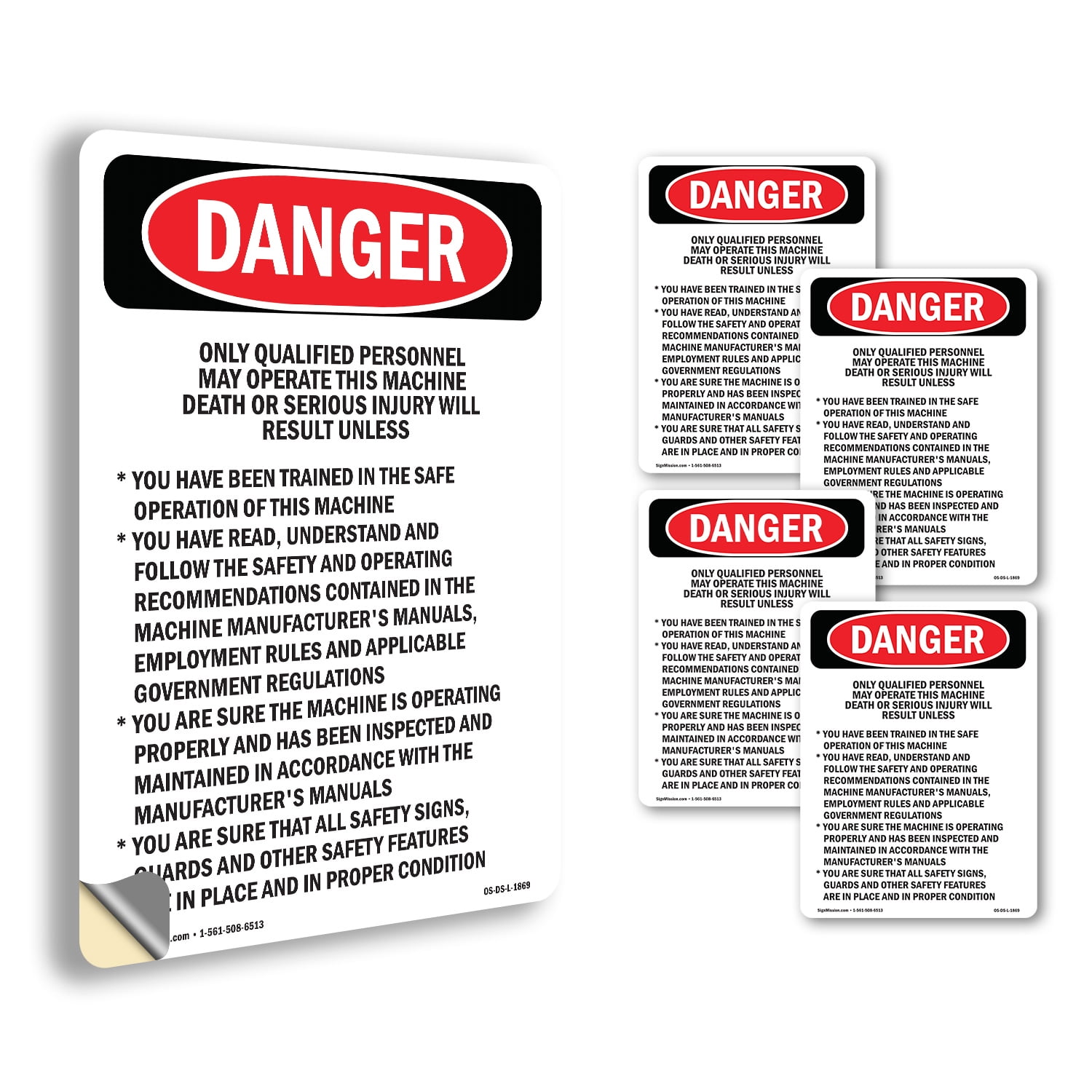 Qualified Personnel Operate This Machine OSHA Danger Vinyl Decal Label ...