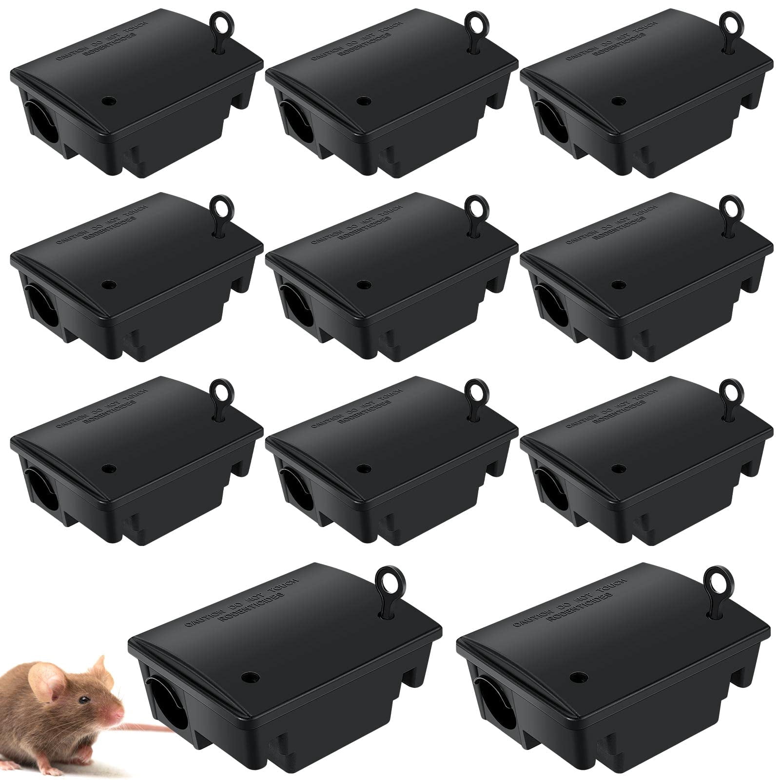 Qualirey 12 Packs Rat Bait Station Box Outdoor Rodent Rat Traps with ...
