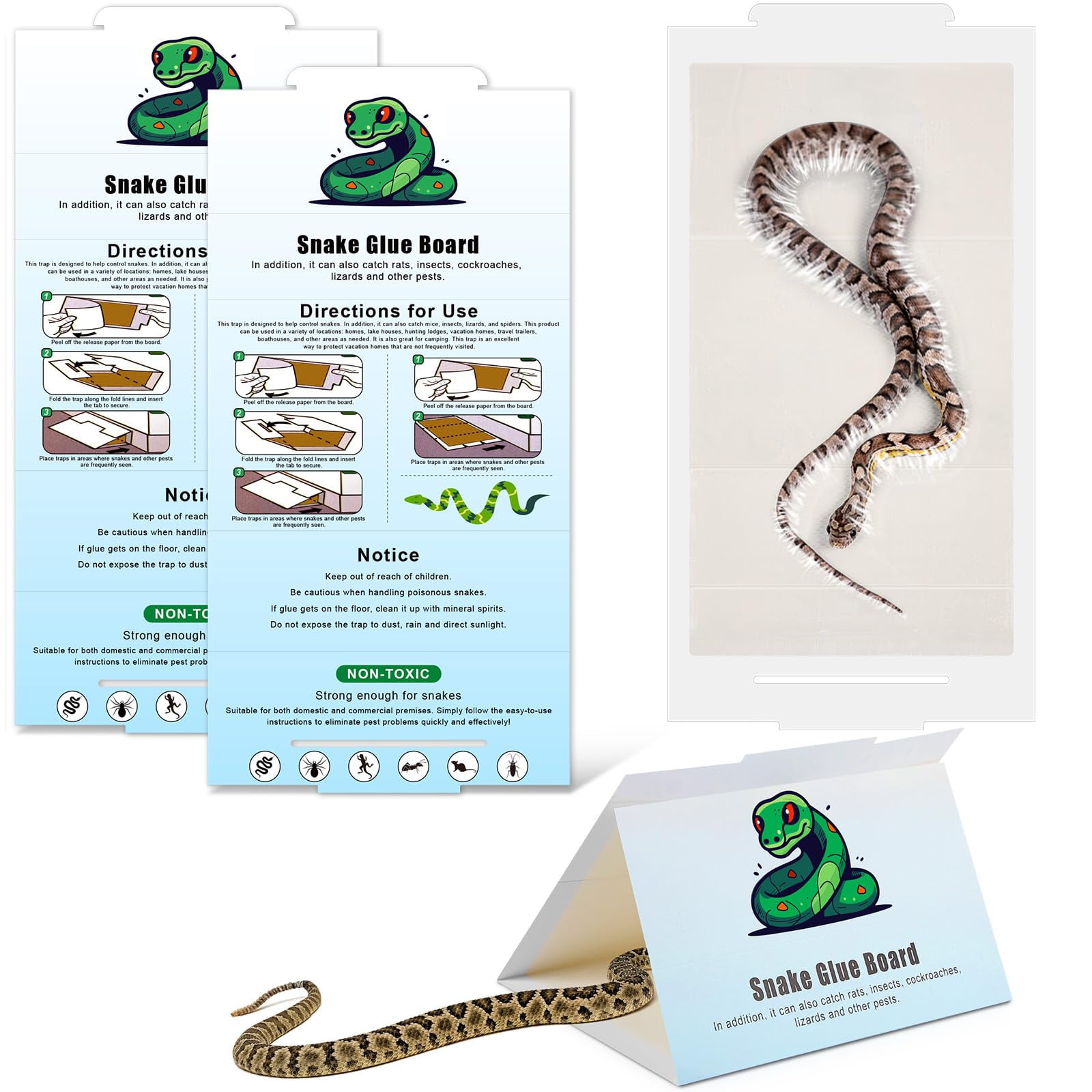 Qualirey 4 Pack Snake Glue Trap, 8" x 14" Large Sticky Snake Glue ...