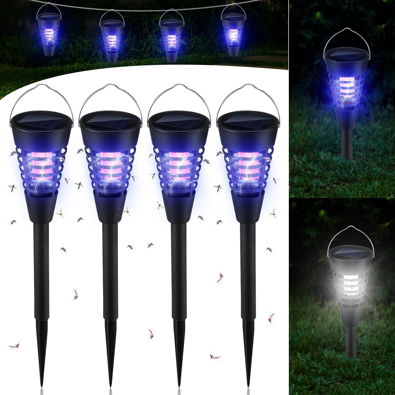 Qualirey 4 Pack Solar Bug Zapper & Mosquito Killer Outdoor Waterproof ...