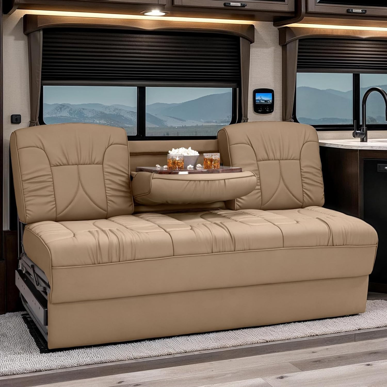 Qualitex De Leon Console RV Sofa Bed - 66" Wide - Light Sand Ultimate ...