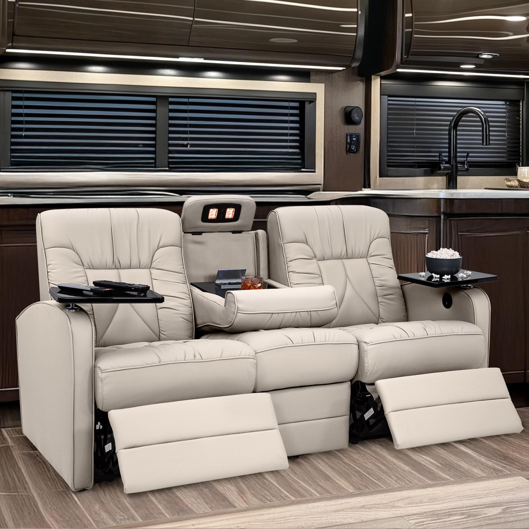 Qualitex De Leon RV Double Recliner Sofa, Ultimate Leather, Heat and ...