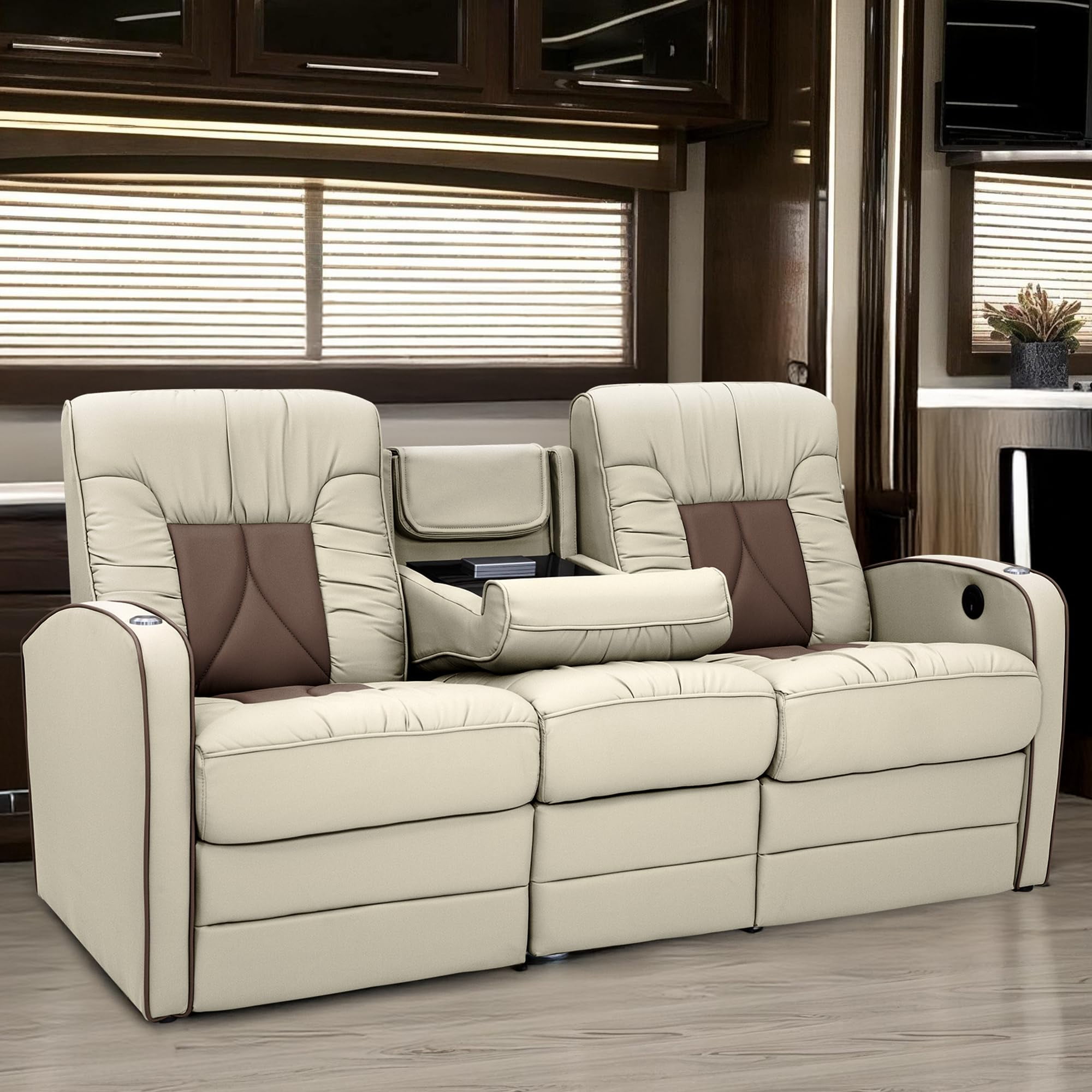 Qualitex De Leon RV Double Recliner Sofa, Ultimate Leather, Manual ...