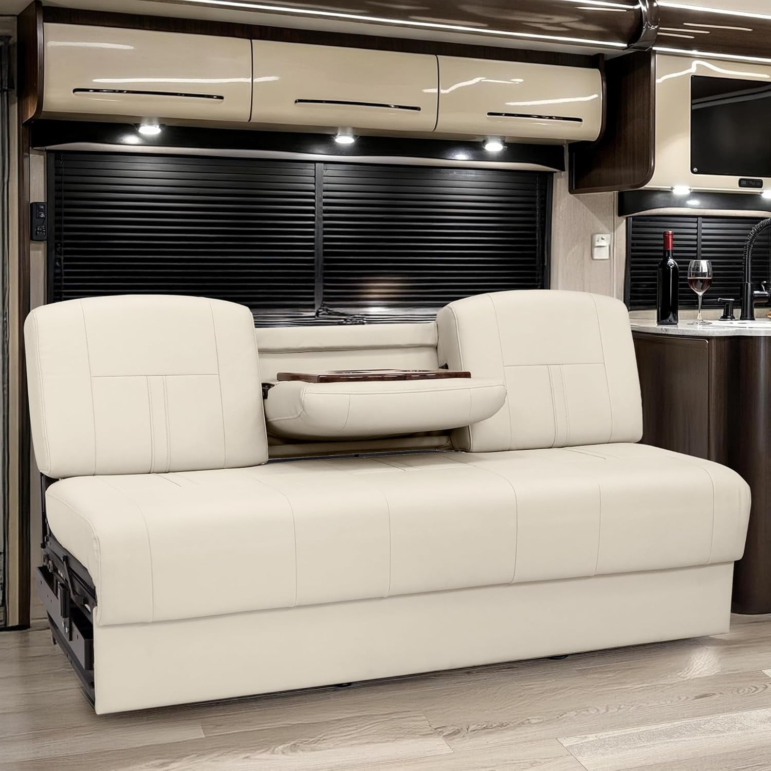 Qualitex Ethos Console RV Sofa Bed - 66" Wide - Bisque Ultimate Leather ...