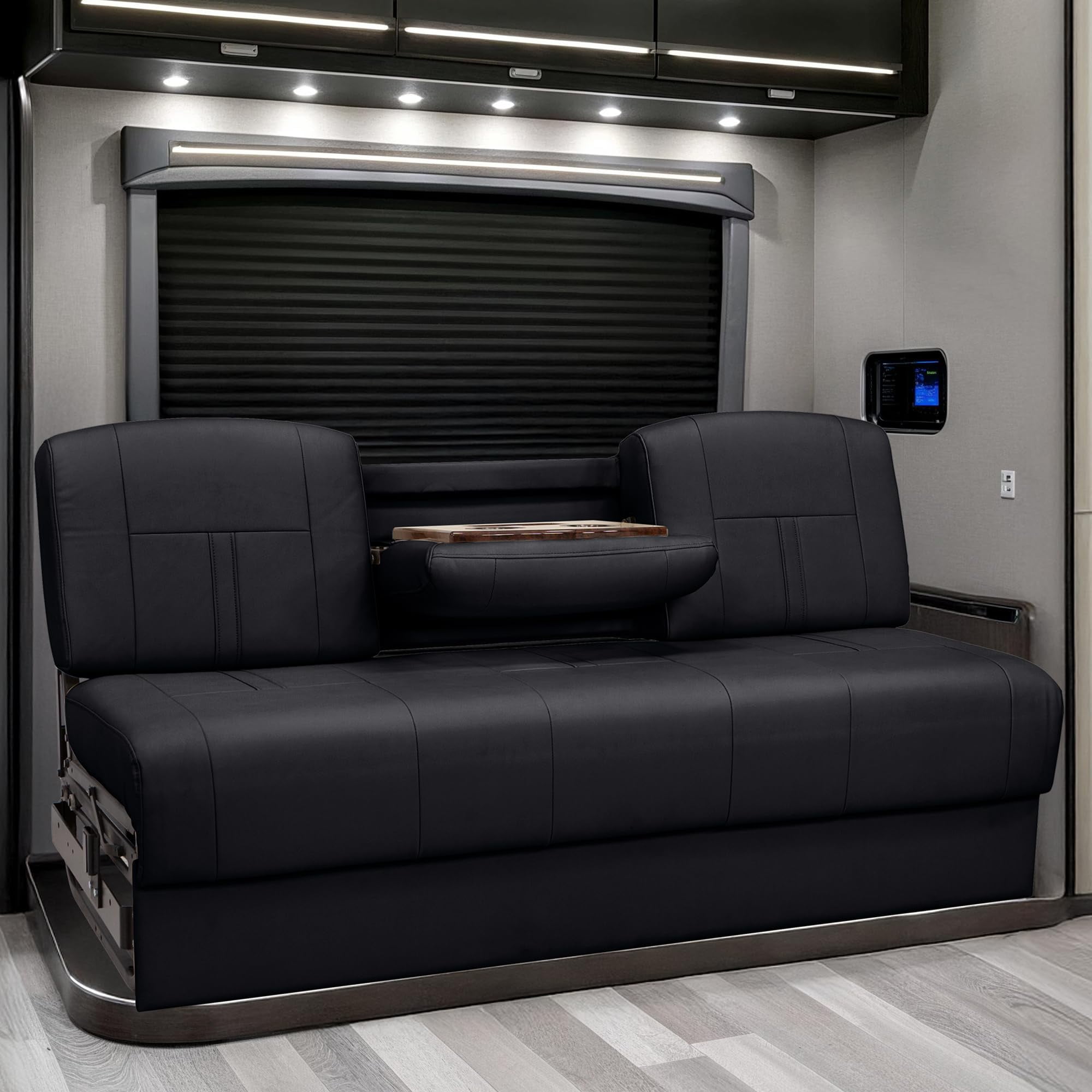 Qualitex Ethos Console RV Sofa Bed -72" Wide - Black Ultimate Leather ...